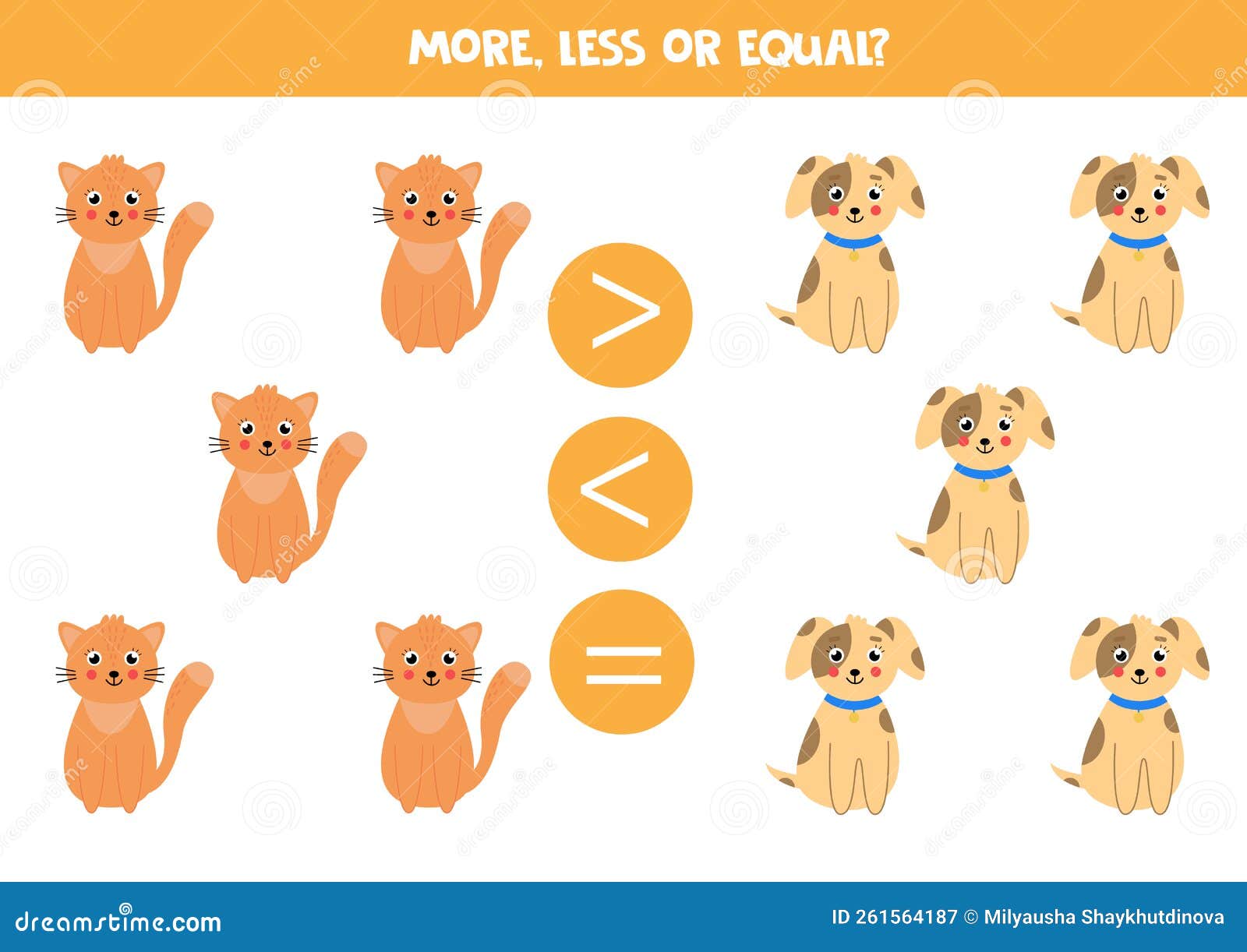 More, less or Equal with Cartoon Cats and Dogs Stock Vector ...