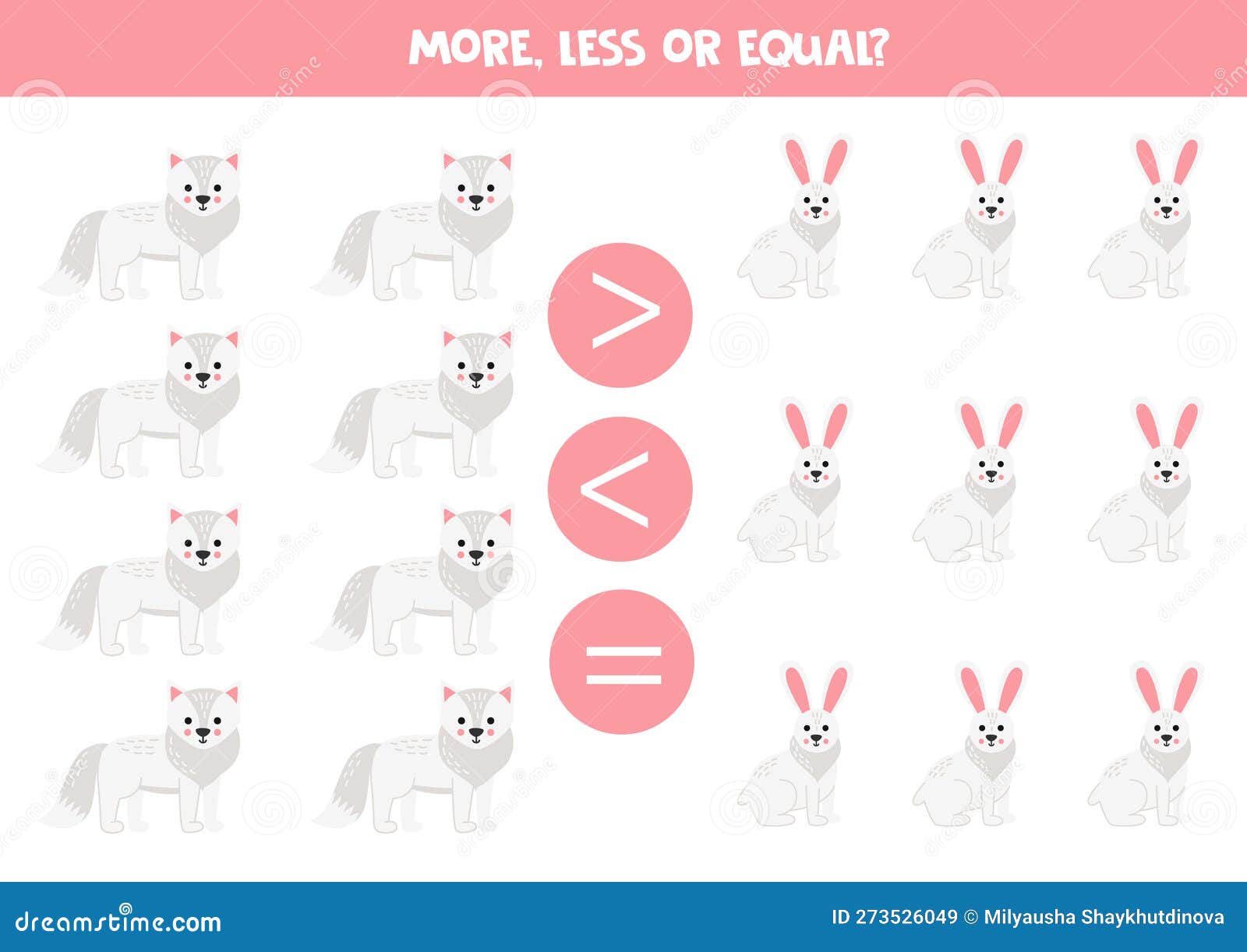 More, less or Equal with Cartoon Cute Arctic Fox and Arctic Hare Stock ...