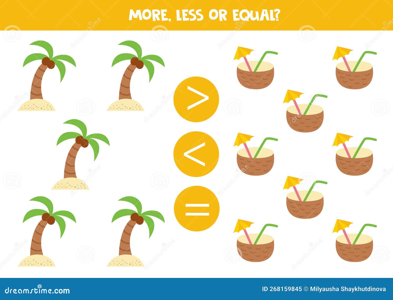 More, less or Equal with Cartoon Island and Coconut Cocktail Stock ...