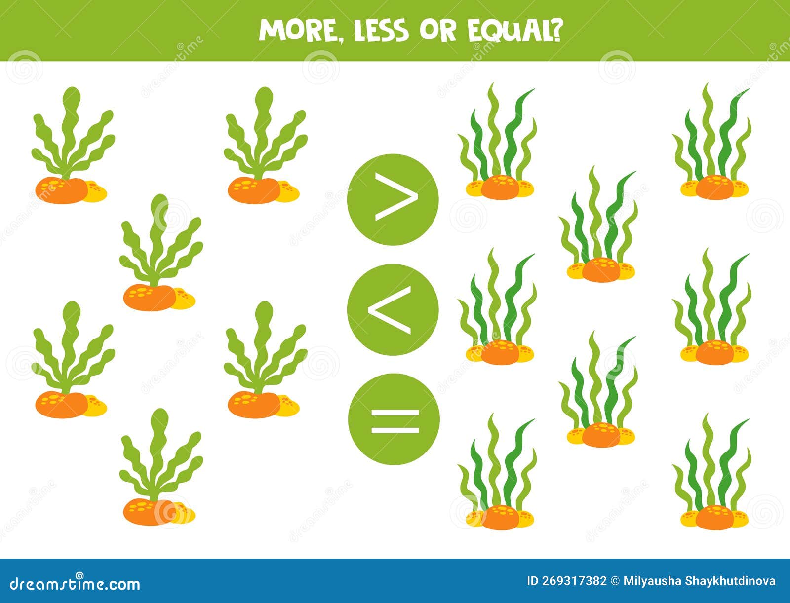 More, less or Equal with Cartoon Sea Weeds Stock Vector - Illustration ...