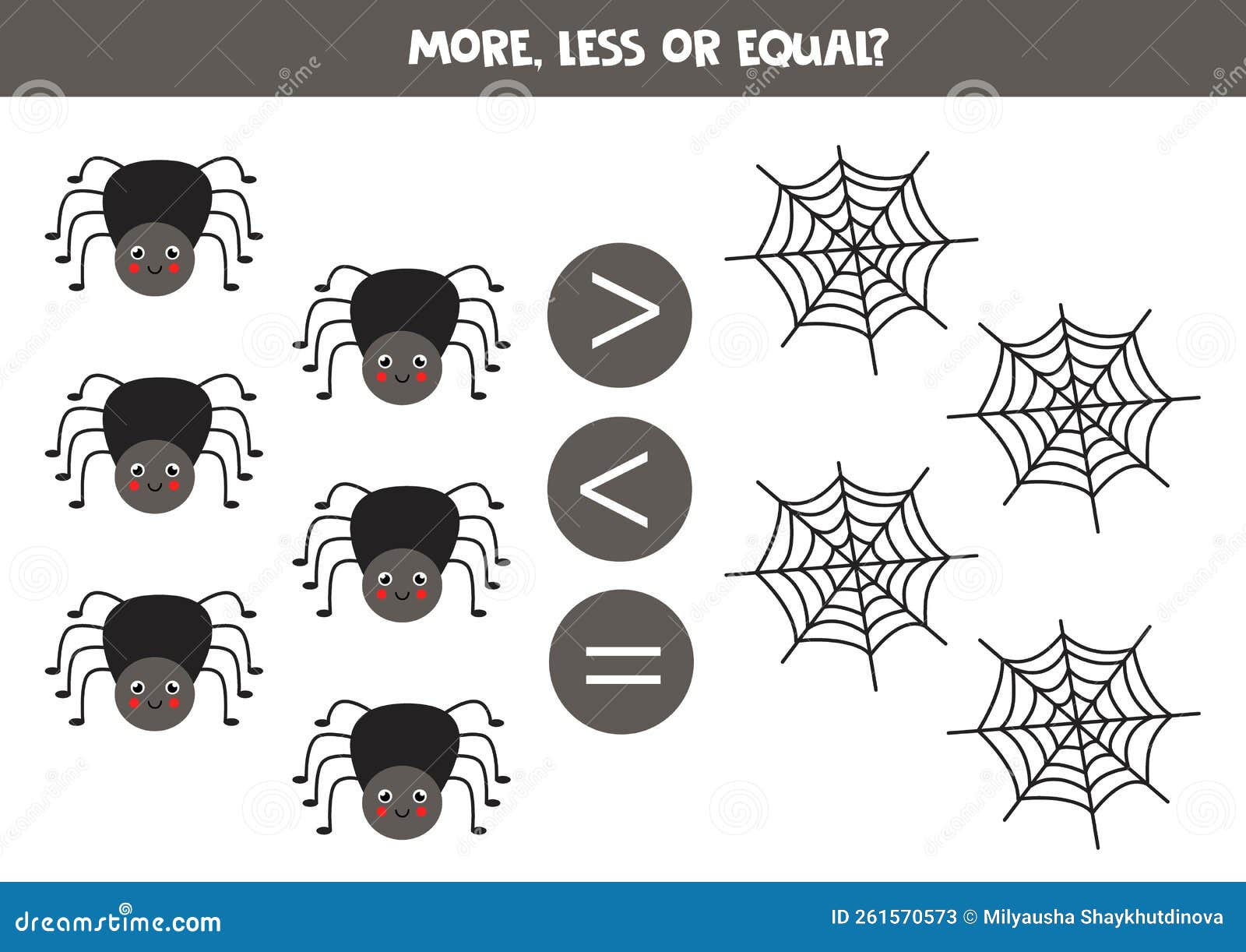More, less or Equal with Cartoon Spider and Spider Web Stock ...