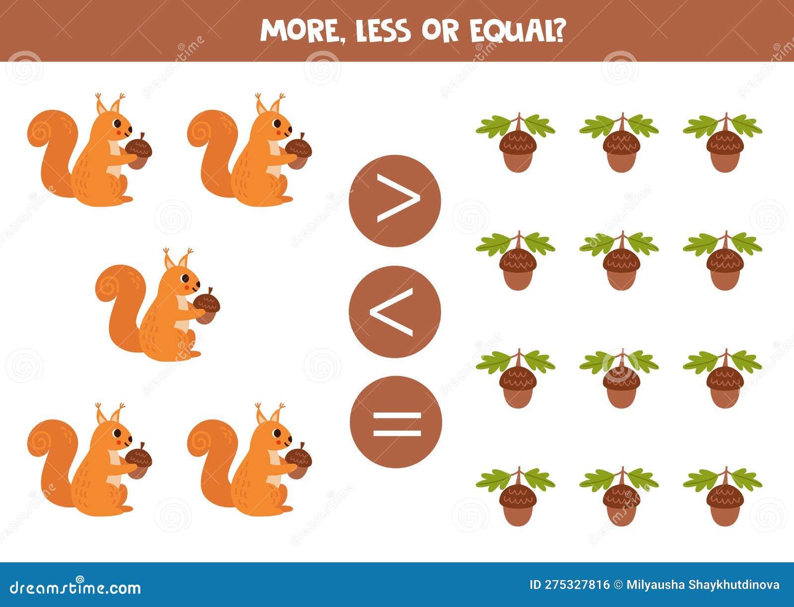 More, less or Equal with Cartoon Squirrels and Acorns Stock Vector ...