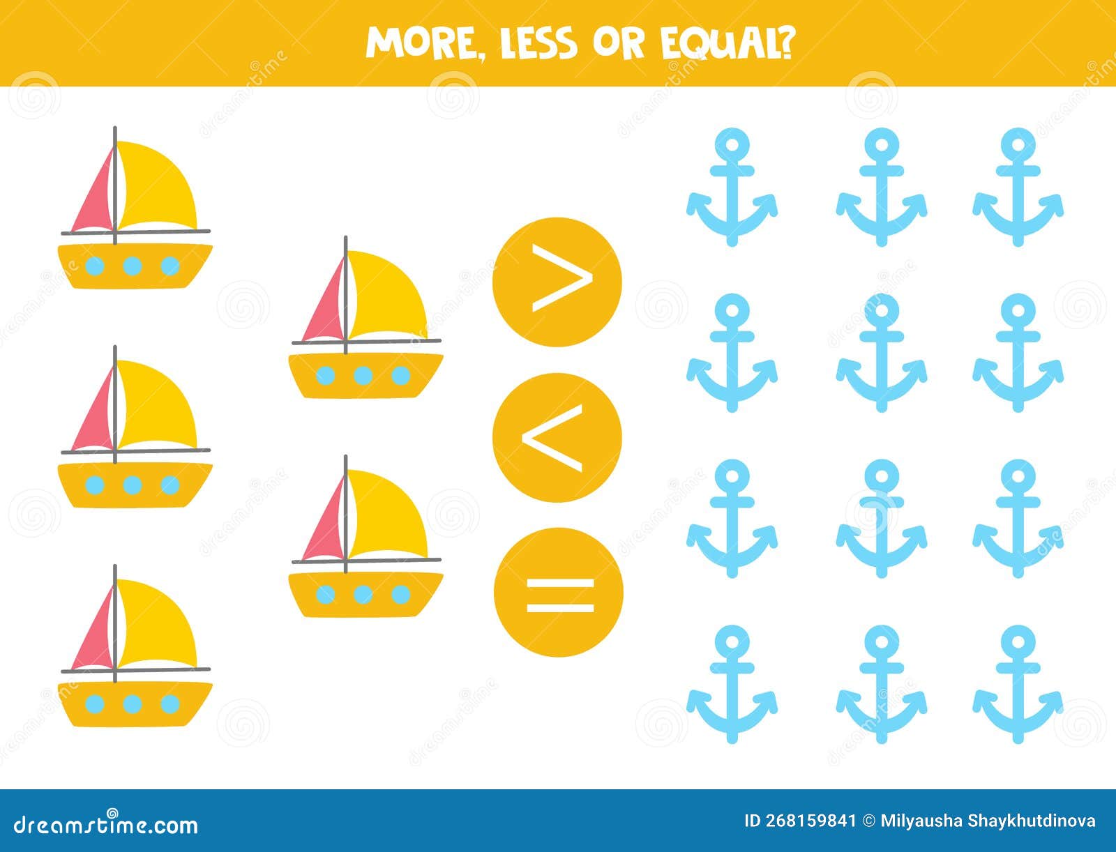 More, less or Equal with Cartoon Yacht and Anchor Stock Vector ...
