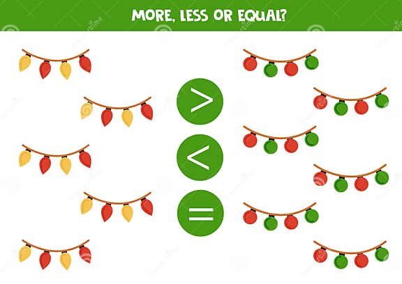 More, less or Equal with Christmas Lights Stock Vector - Illustration ...