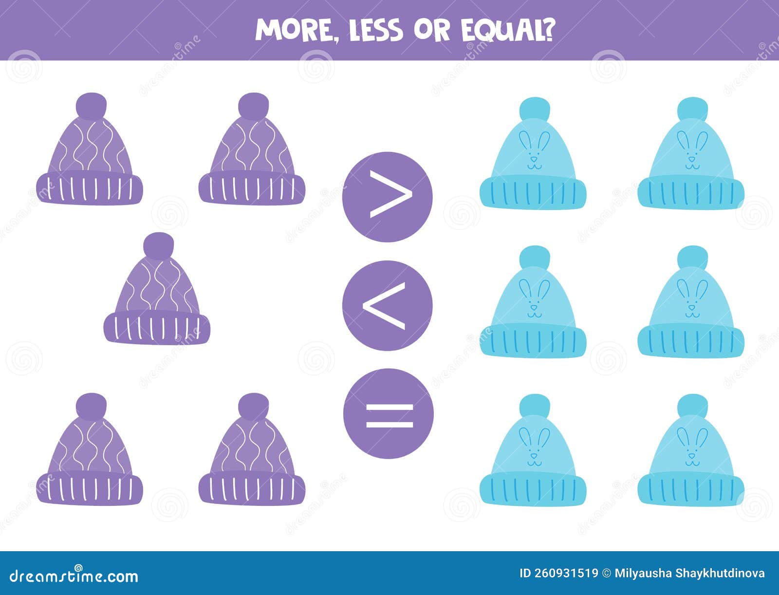 More, less or Equal with Cartoon Colorful Hats Stock Vector ...