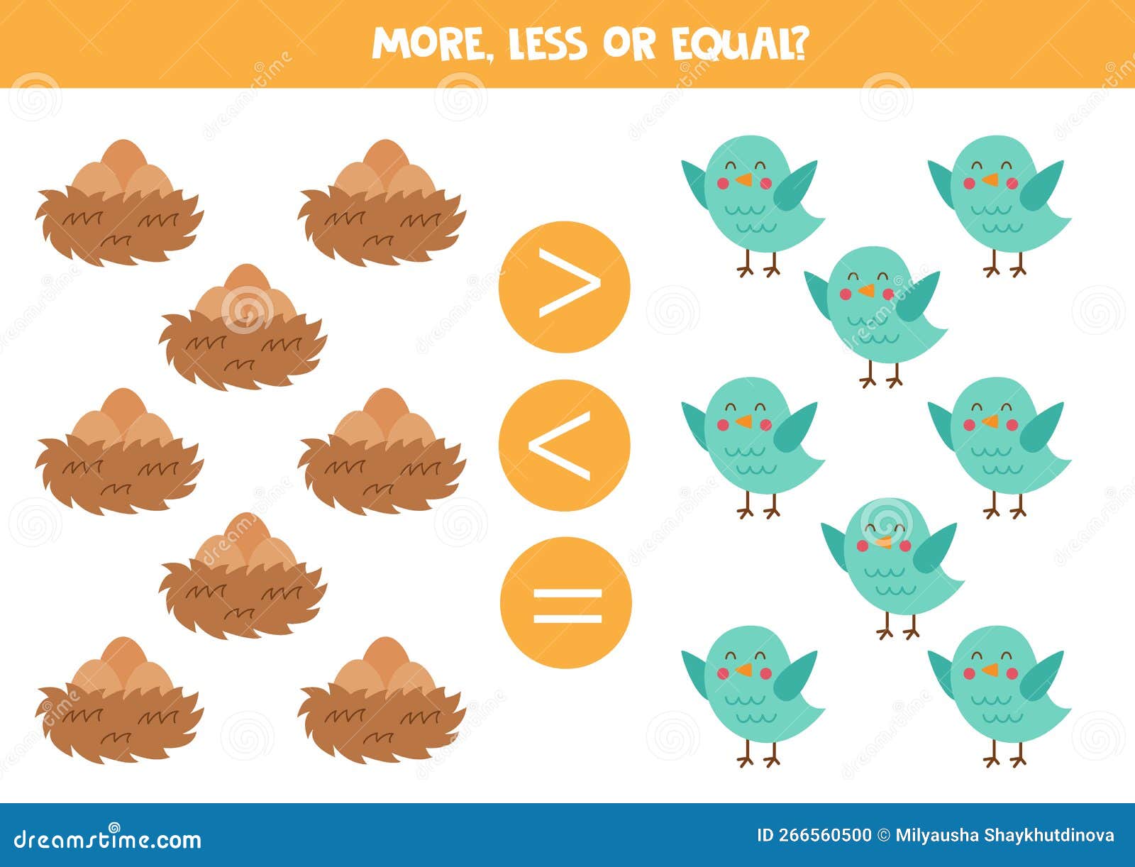 More, less or Equal with Cute Birds and Nests Stock Vector ...