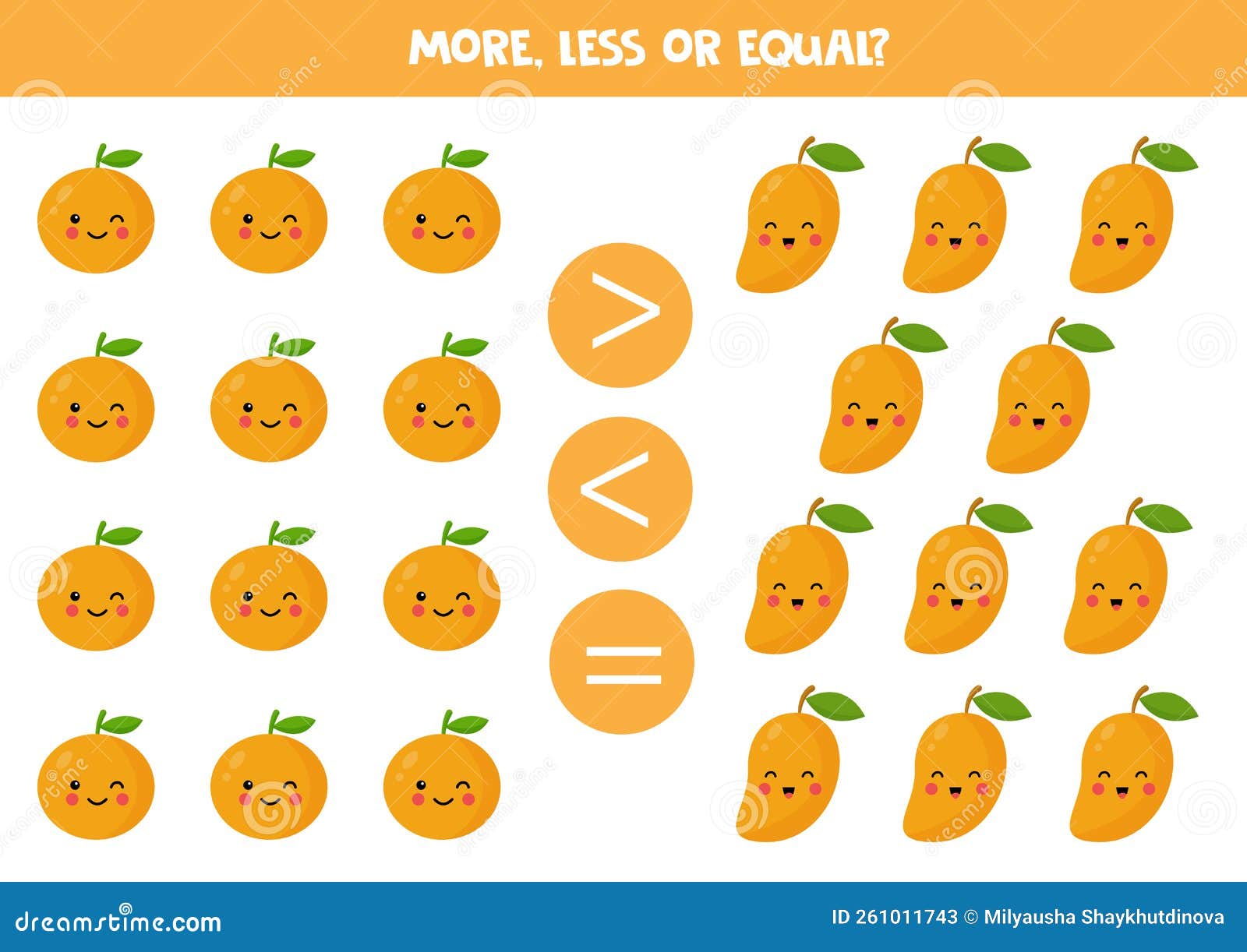More, less or Equal with Cute Cartoon Fruits Stock Vector ...
