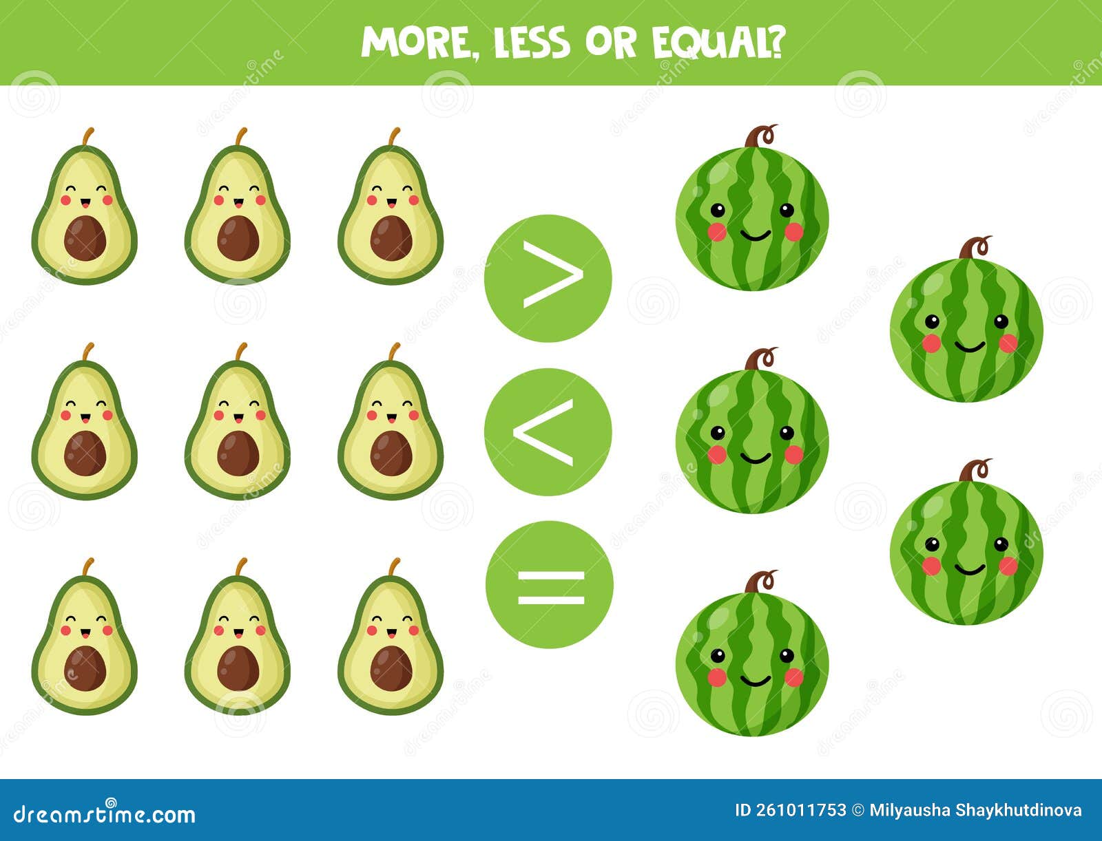 More, less or Equal with Cute Cartoon Fruits Stock Vector ...