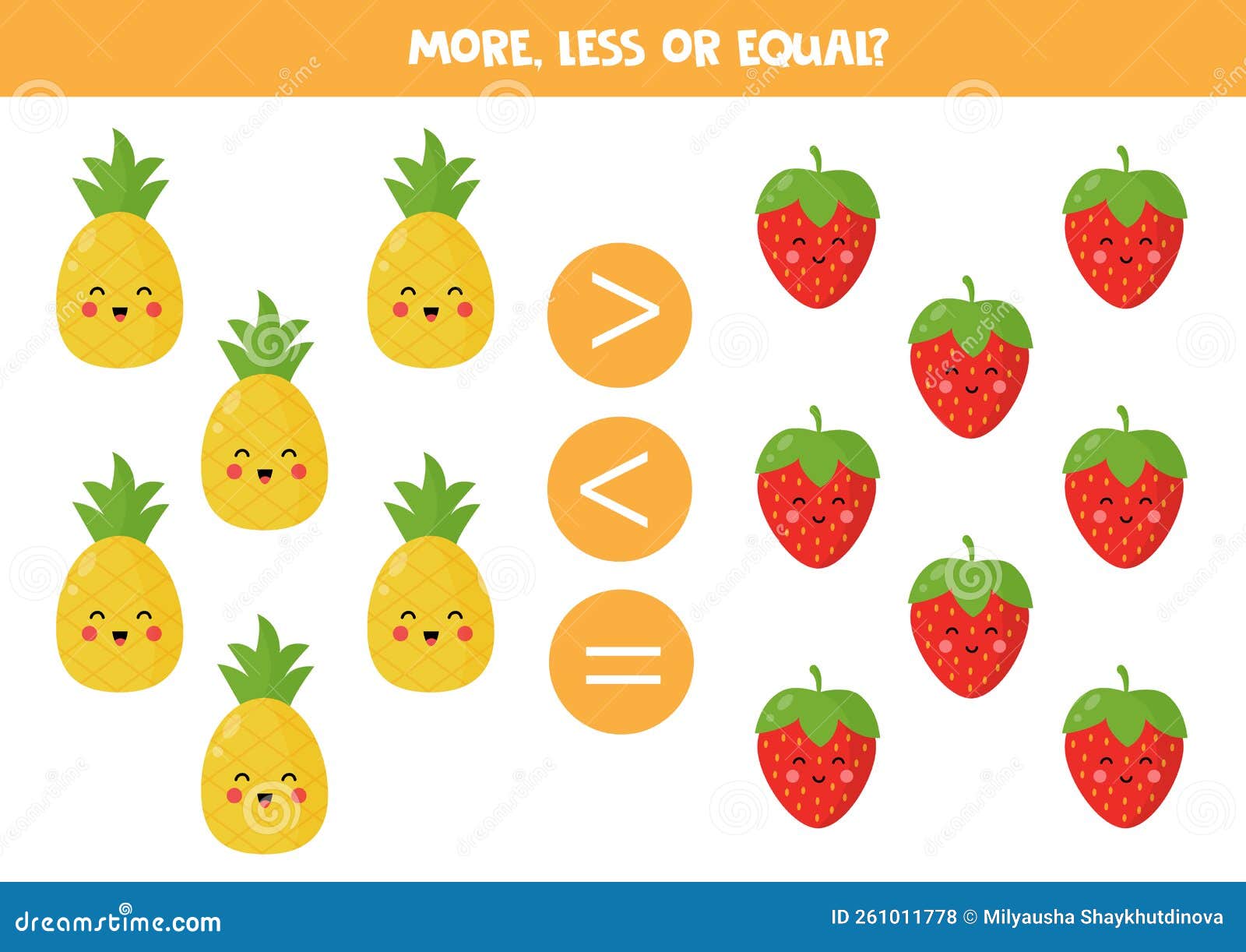 More, less or Equal with Cute Cartoon Fruits and Berries Stock Vector ...