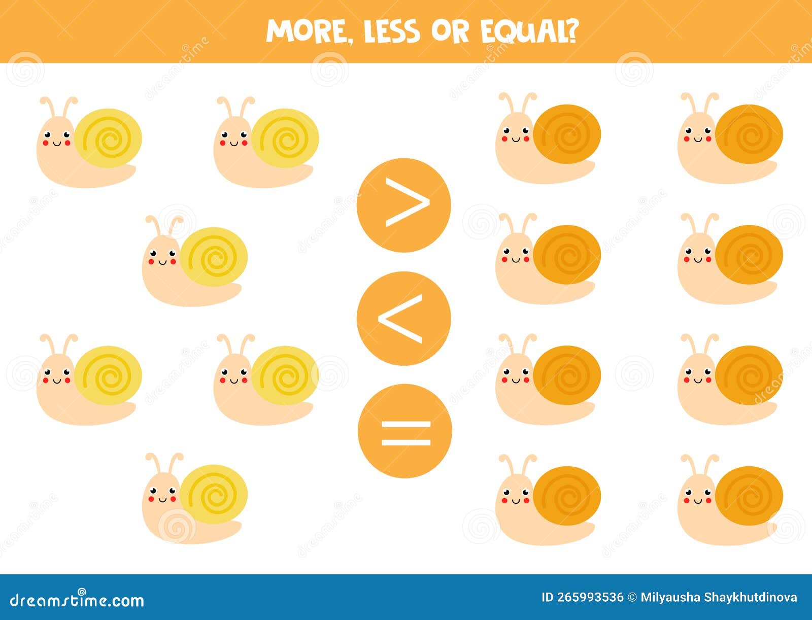 More, less or Equal with Cute Cartoon Snails Stock Illustration ...
