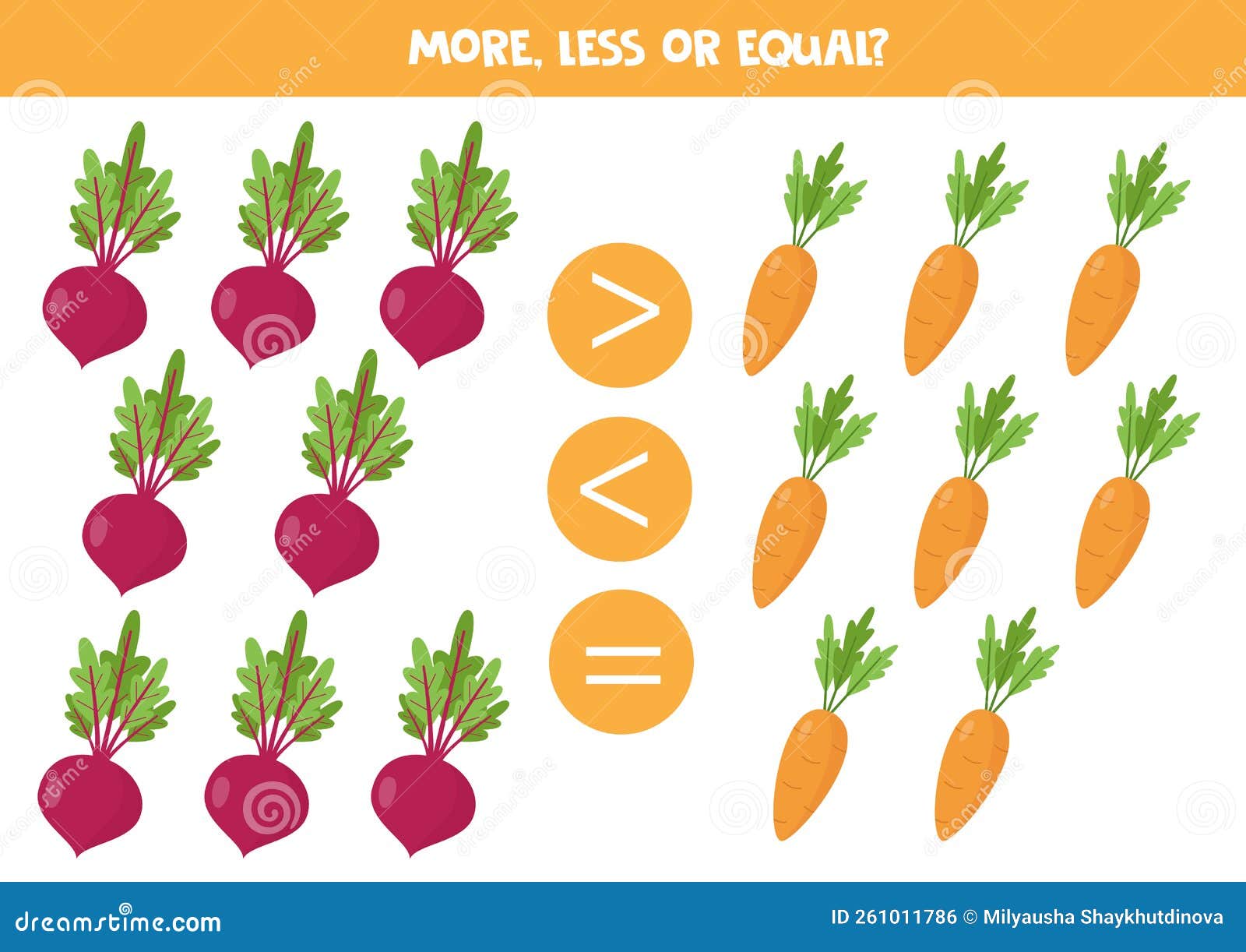 More, less or Equal with Cute Cartoon Vegetables Stock Vector ...
