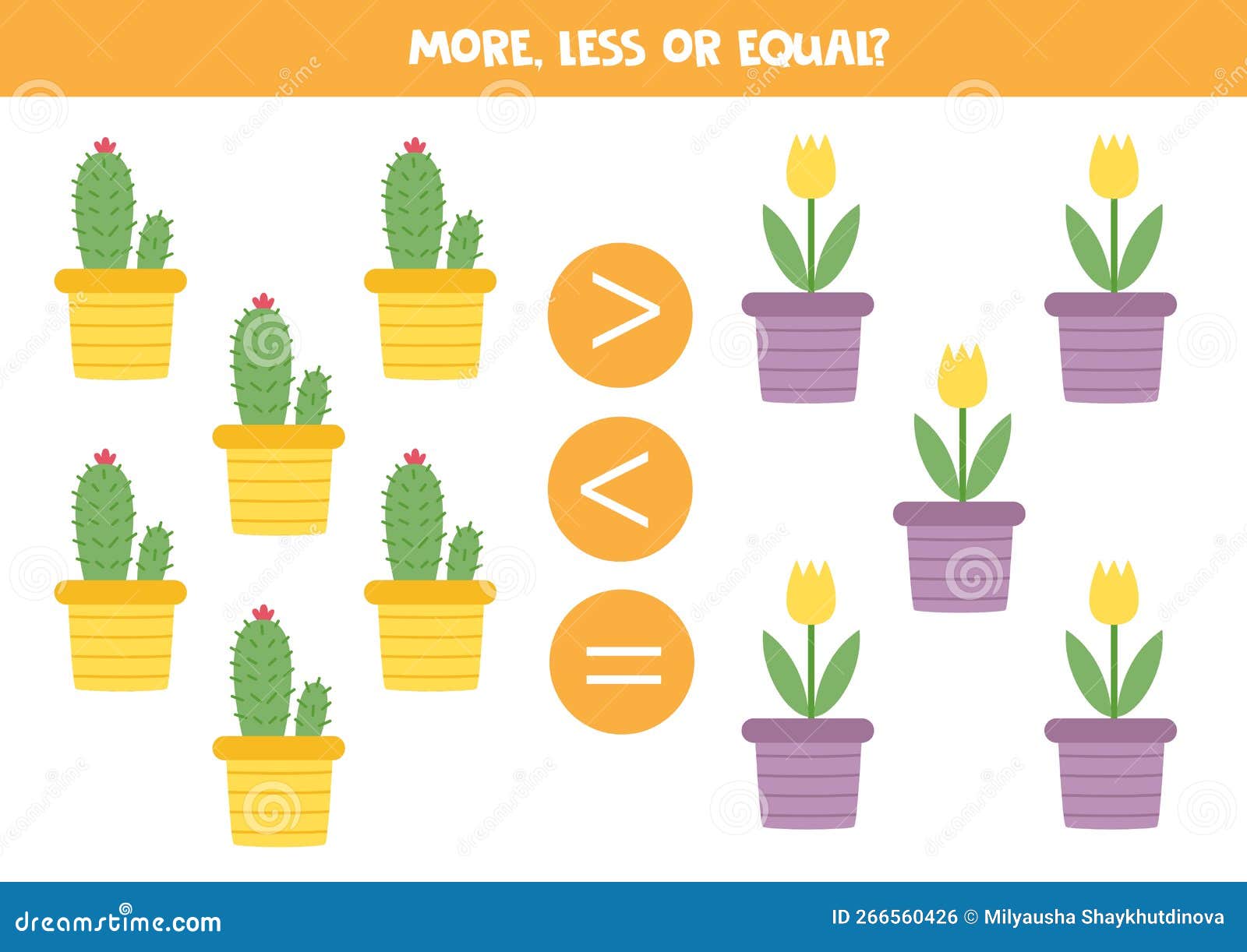 More, less or Equal with Cute Flowers in Pots Stock Vector ...