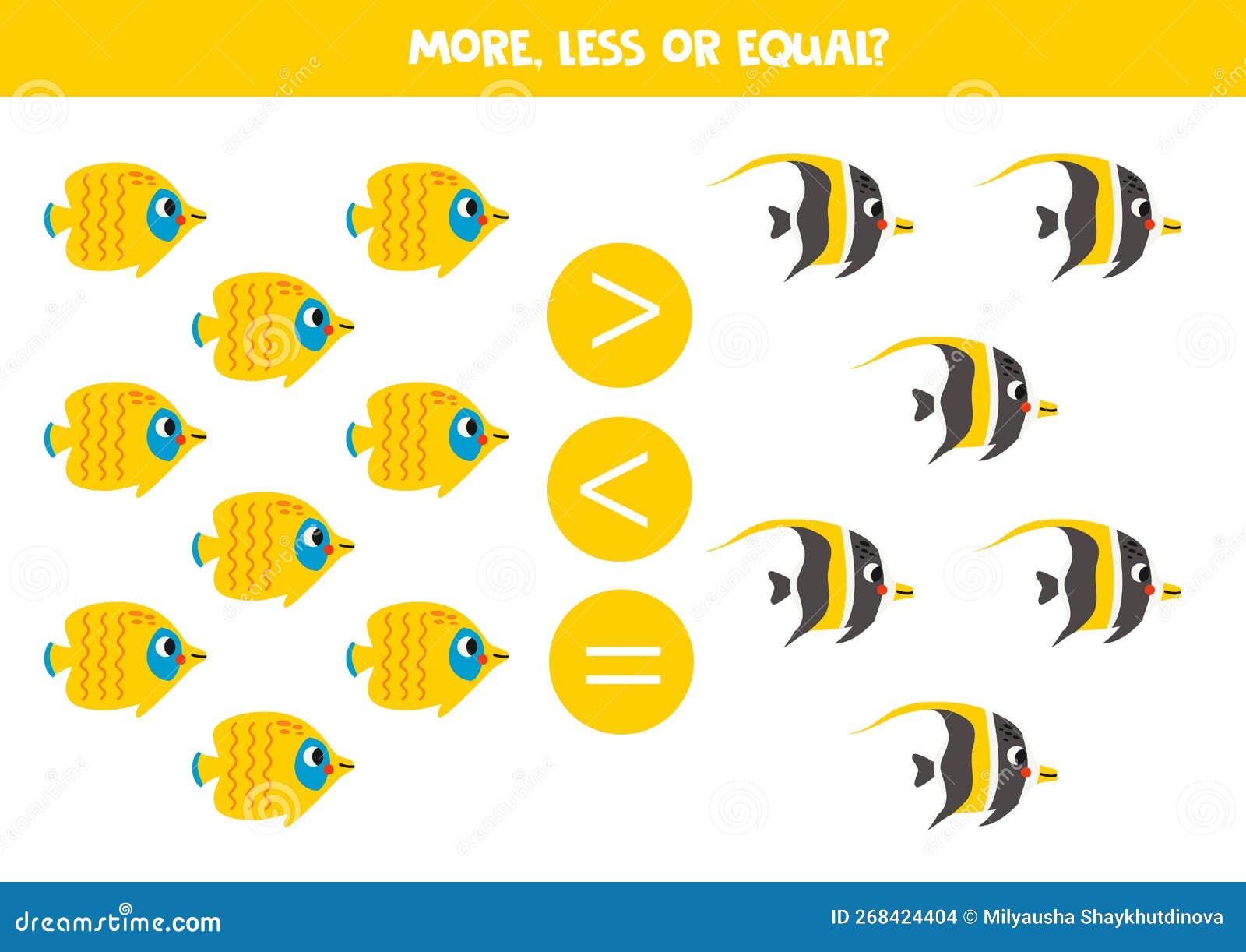 More, less or Equal with Cartoon Reef Fish Stock Vector - Illustration ...