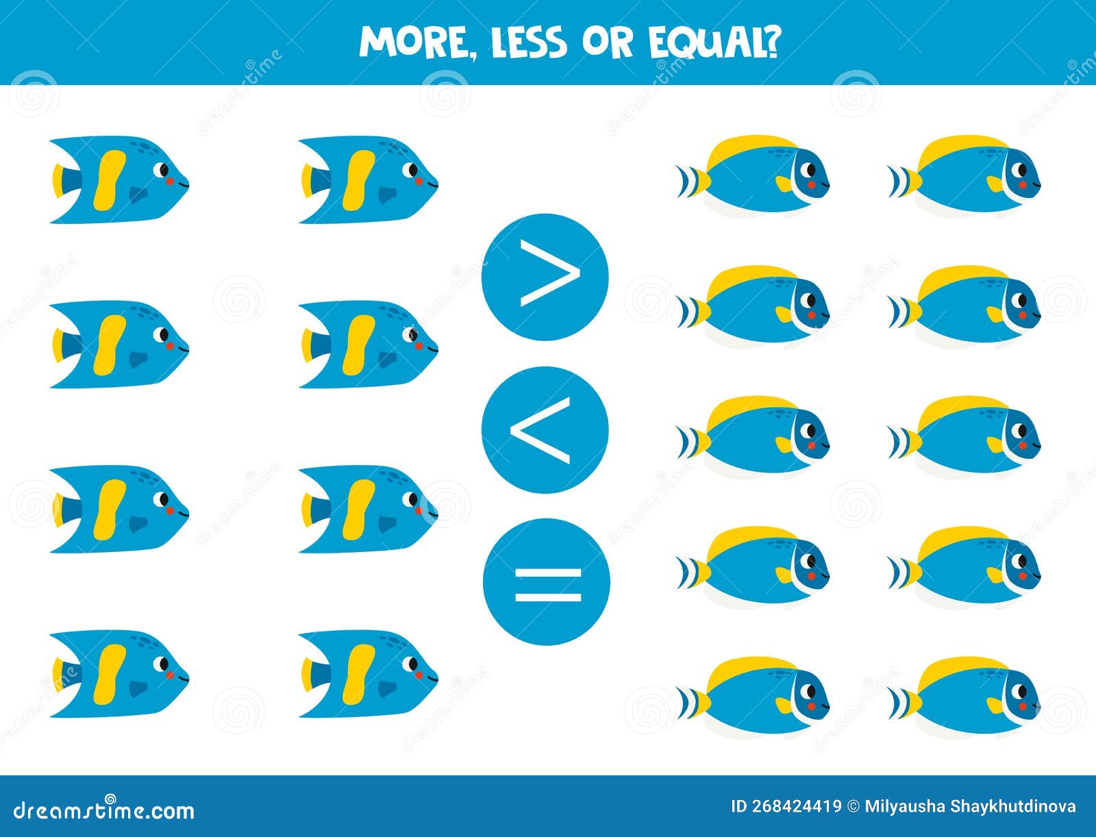 More, less or Equal with Cartoon Reef Fish Stock Vector - Illustration ...