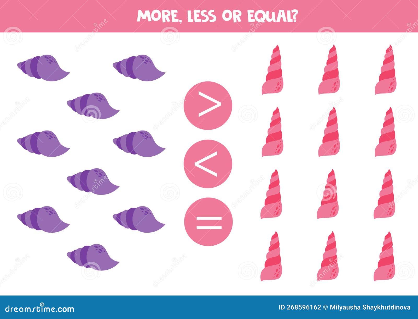 More, less or Equal with Cartoon Seashells Stock Vector - Illustration ...