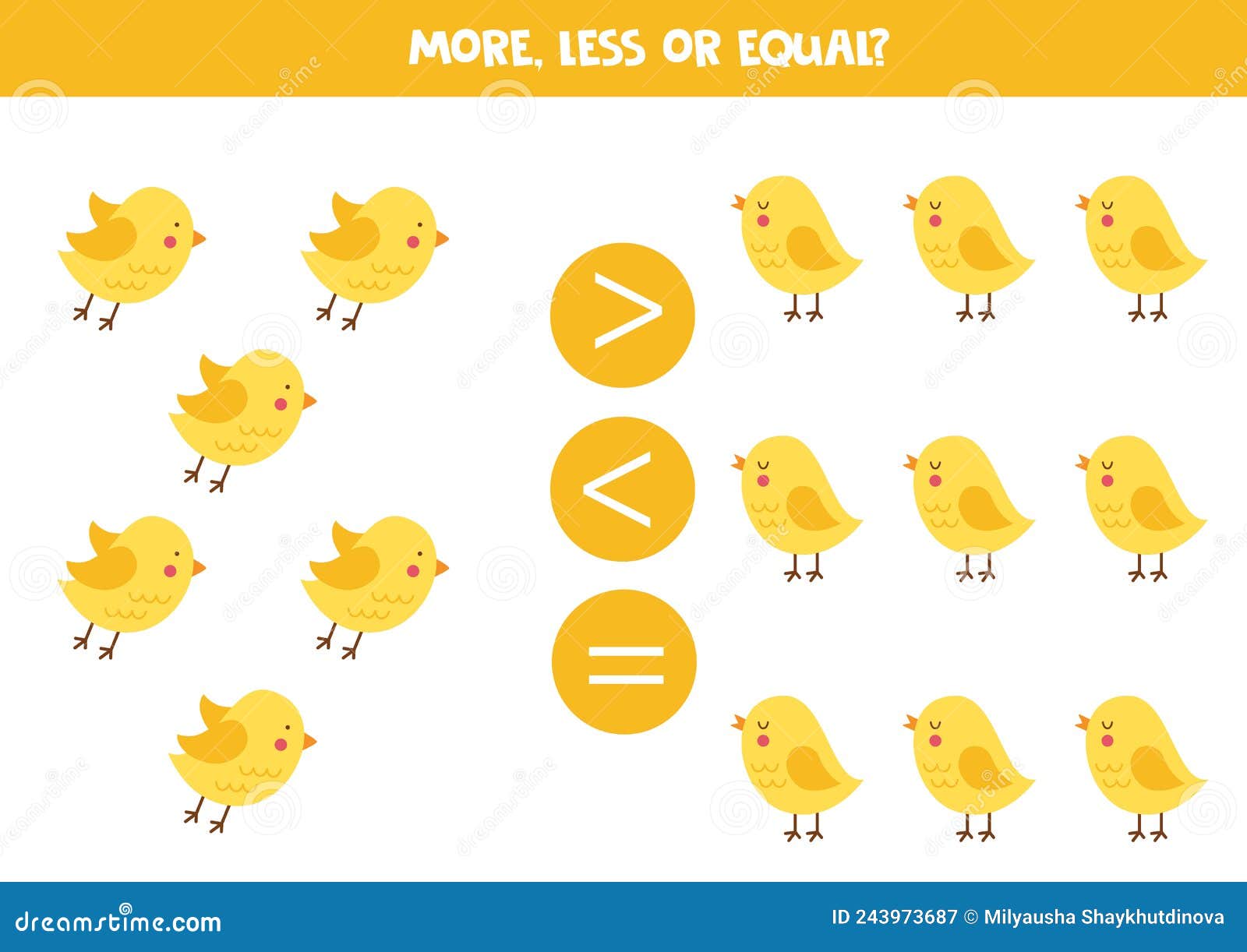 More, less, Equal with Cute Yellow Birds. Stock Vector - Illustration ...