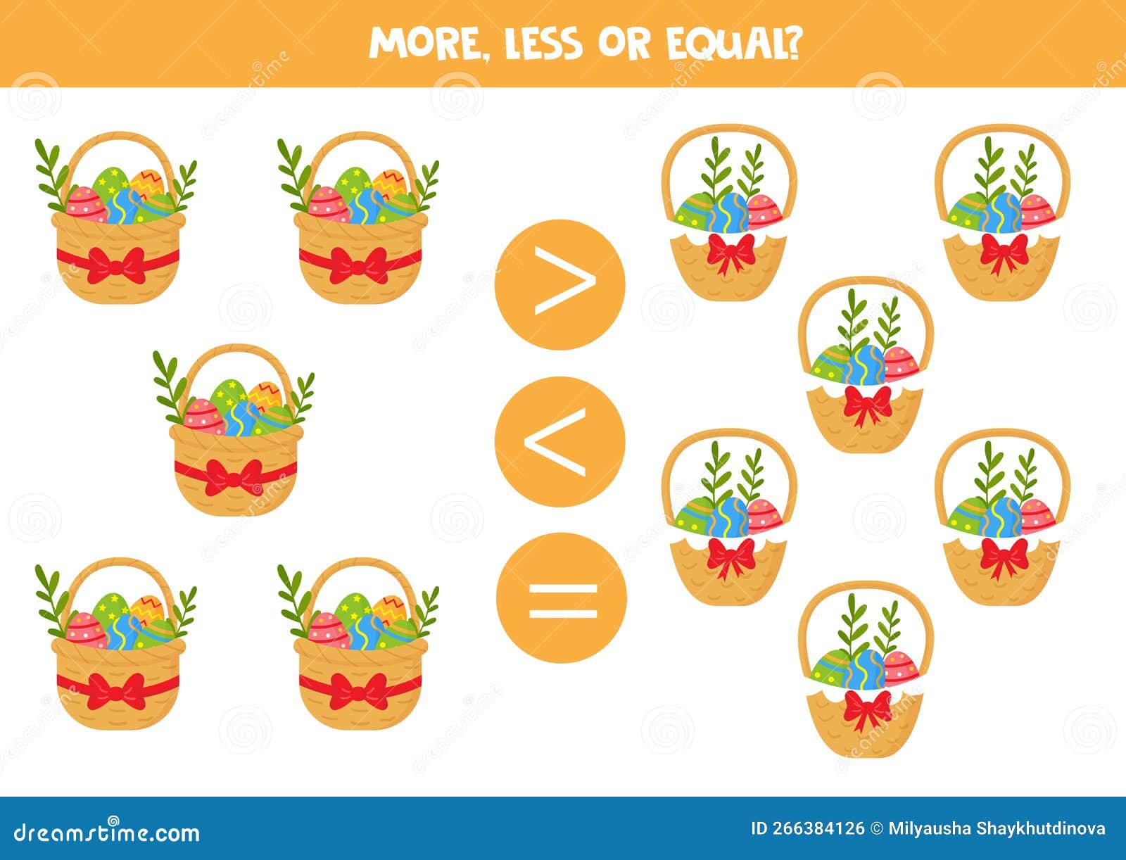 More, less, Equal with Easter Baskets. Math Game for Kids Stock Vector ...