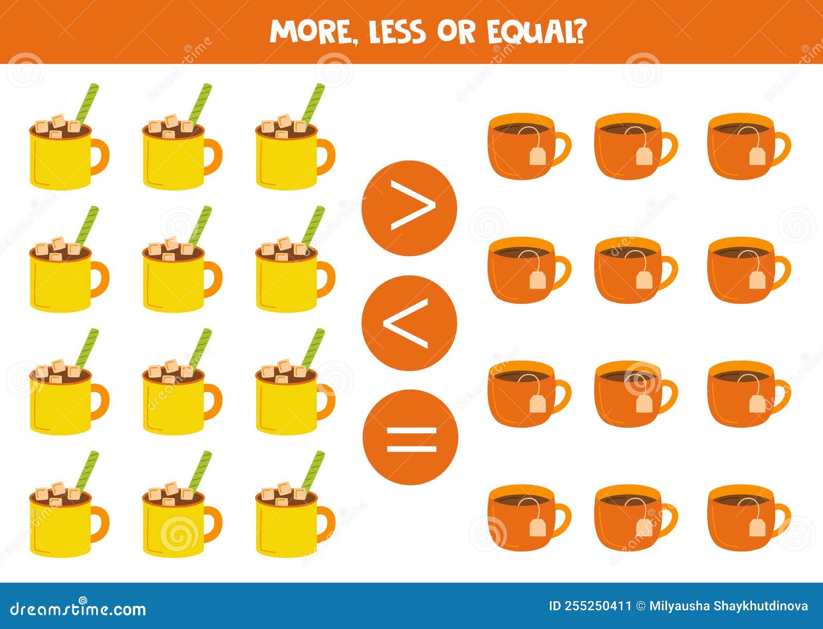 More, less, Equal with Hand Drawn Cups Stock Illustration ...