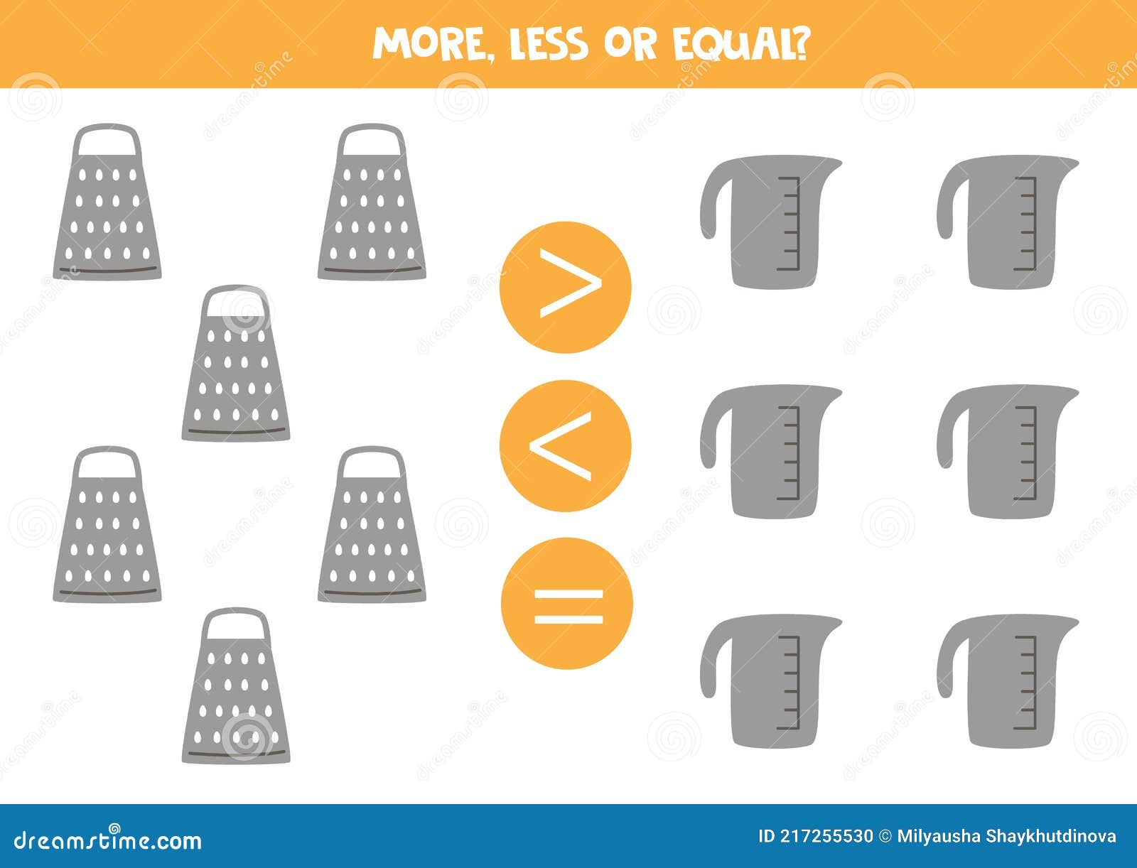 More, less, Equal with Kitchen Grater and Measuring Cup. Math ...