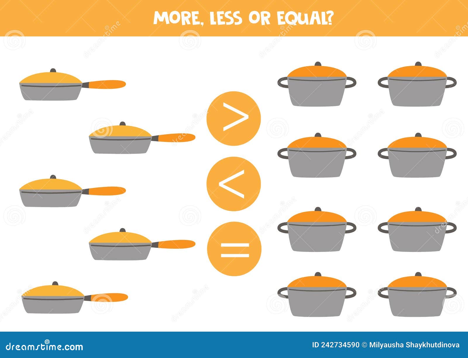 More, less, Equal with Kitchen Utensils. Math Comparison. Stock Vector ...