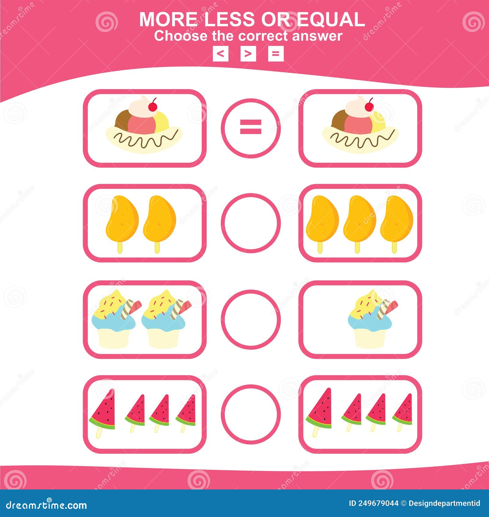 More less or Equal Worksheet Stock Vector - Illustration of worksheet ...