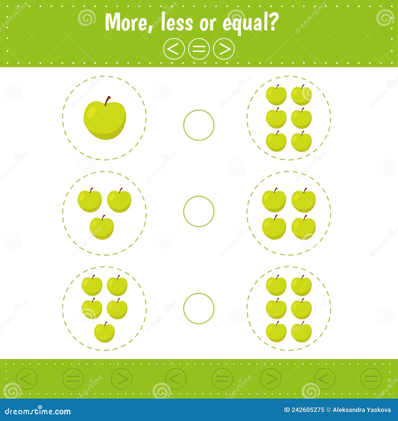 More, less or Equal. Mathematical Game for Kids Education Stock Vector ...