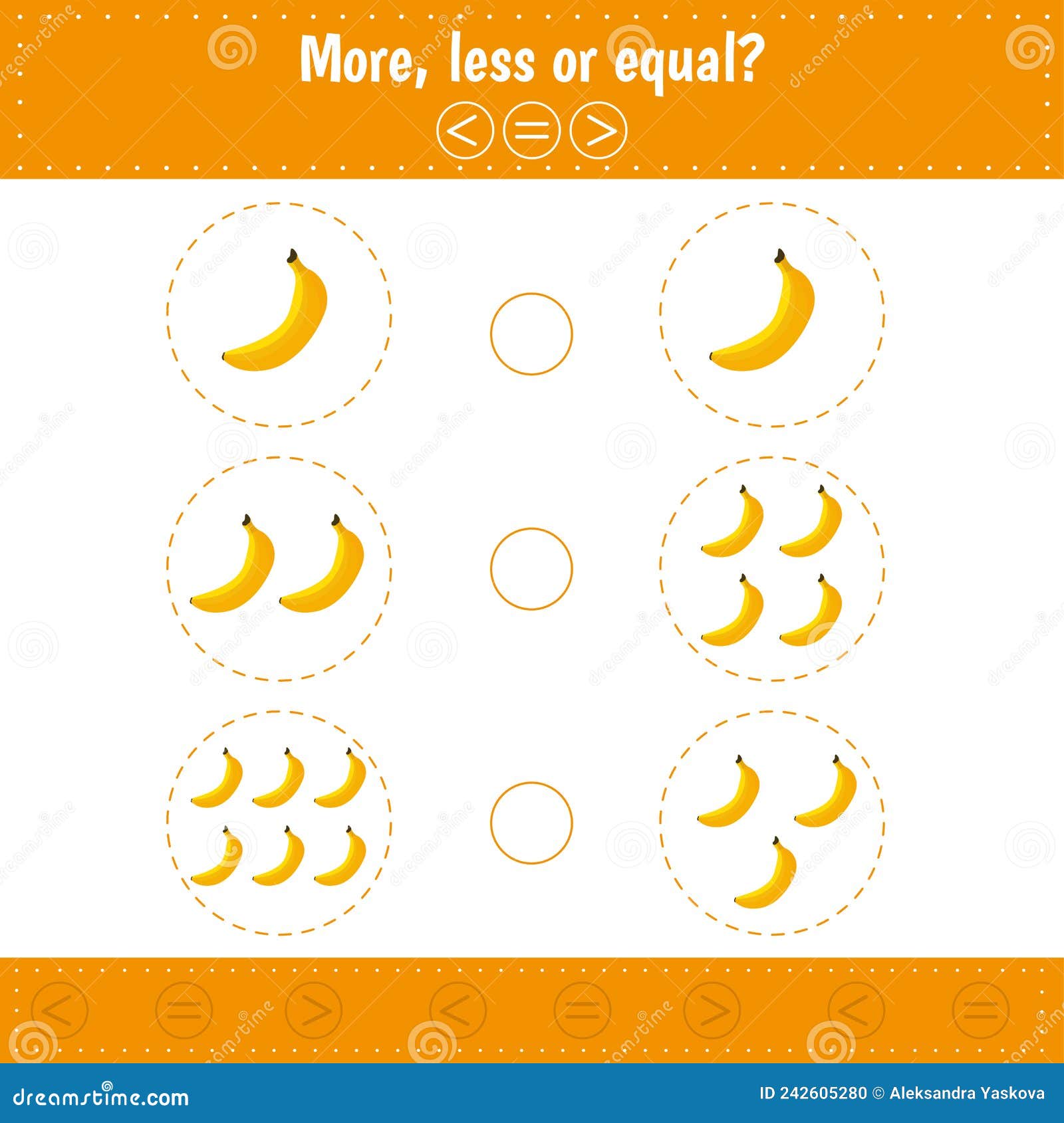 More, less or Equal. Mathematical Game for Kids Education Stock Vector ...