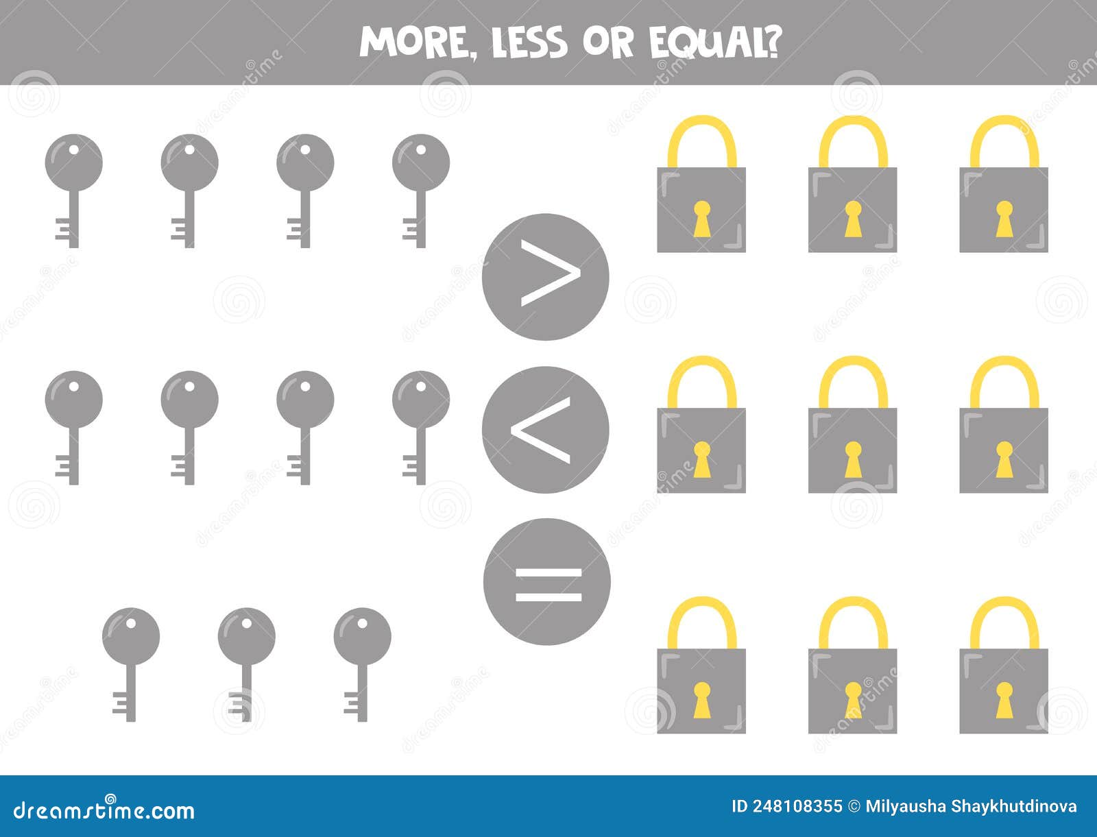 More, less, Equal with Metallic Keys and Locks. Stock Vector ...