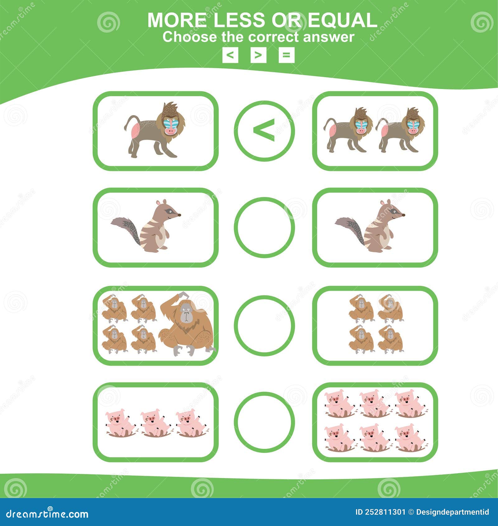 More less Equal Worksheet stock vector. Illustration of counting ...