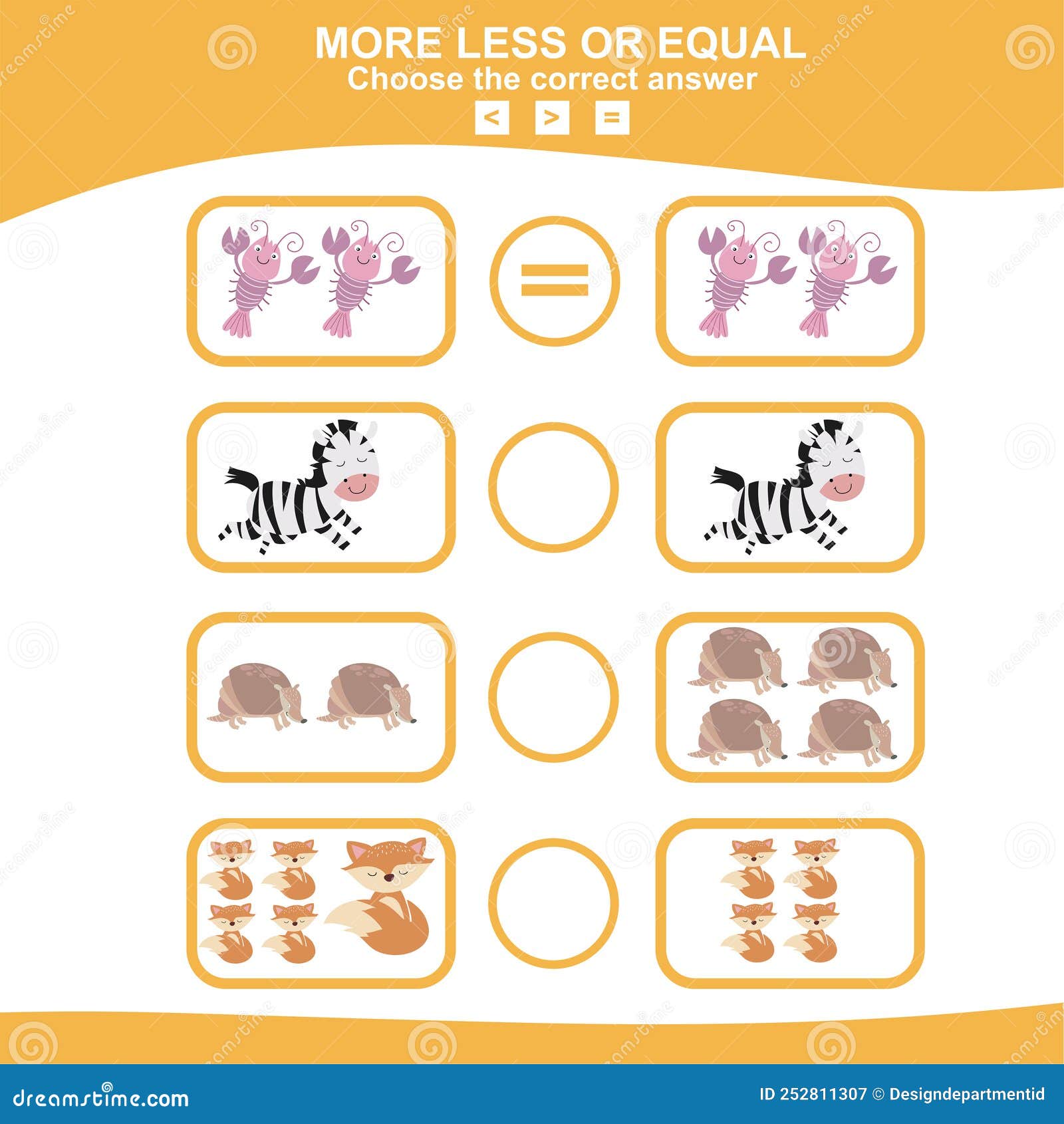 More less Equal Worksheet stock vector. Illustration of kindergarten ...