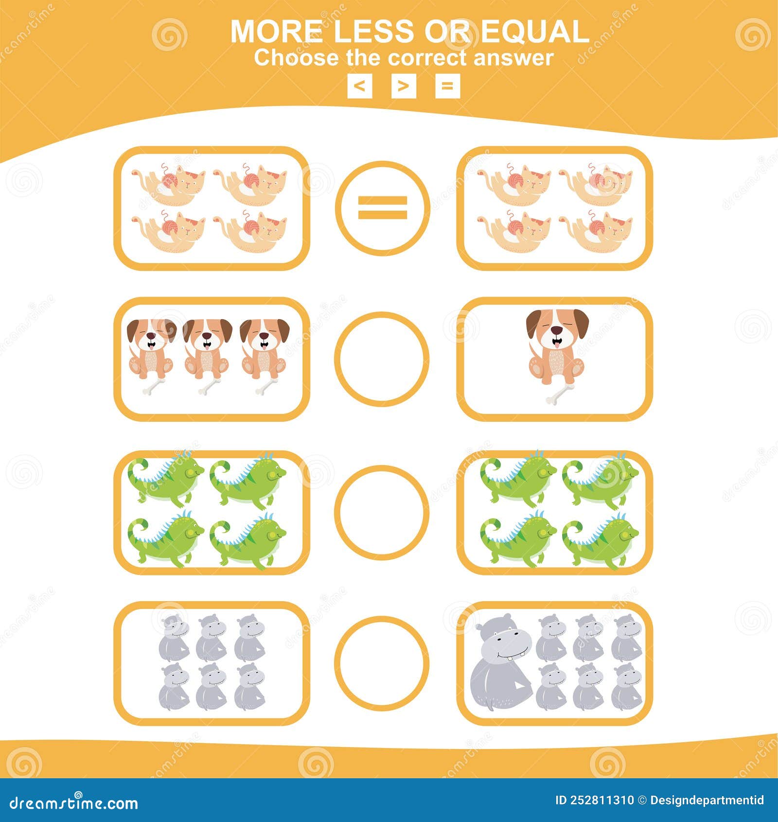 More less Equal Worksheet stock vector. Illustration of math - 252811310