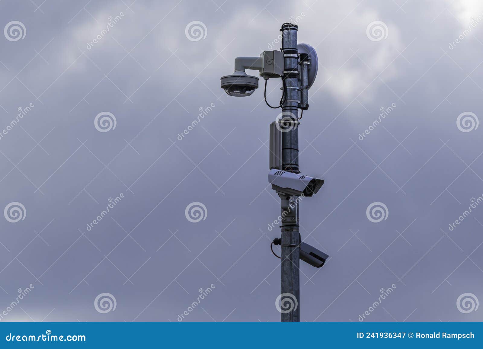 Surveillance Cameras on a Mast Stock Image - Image of wireless ...