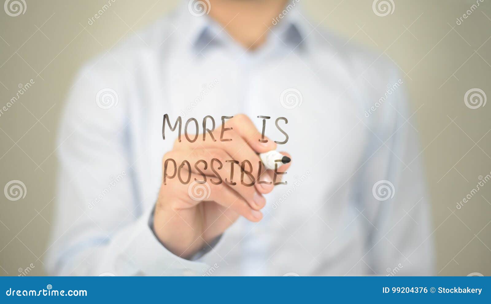 More is Possible , Man Writing on Transparent Screen Stock Photo ...