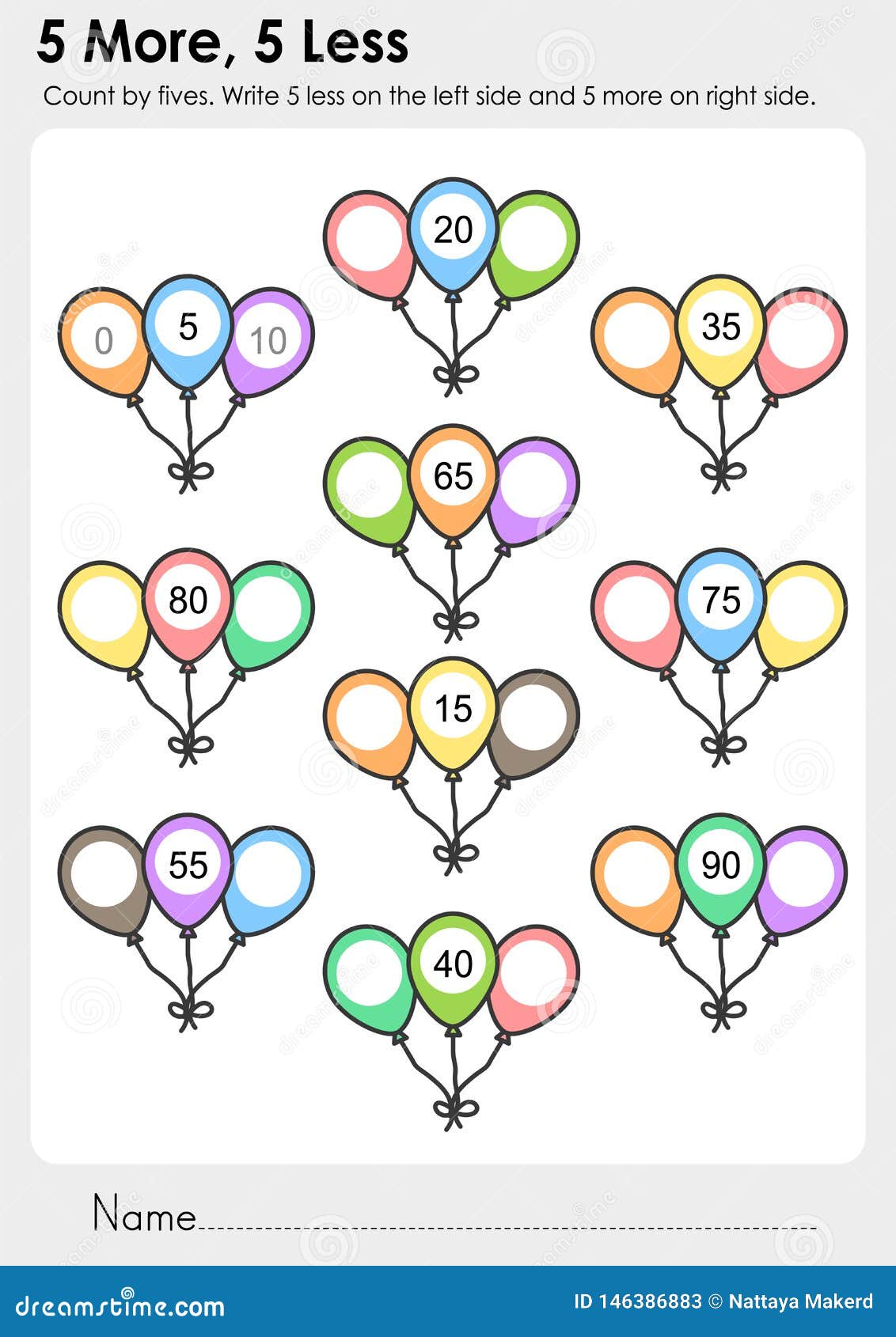 5 More, 5 less Worksheet for Education. Stock Vector - Illustration of ...