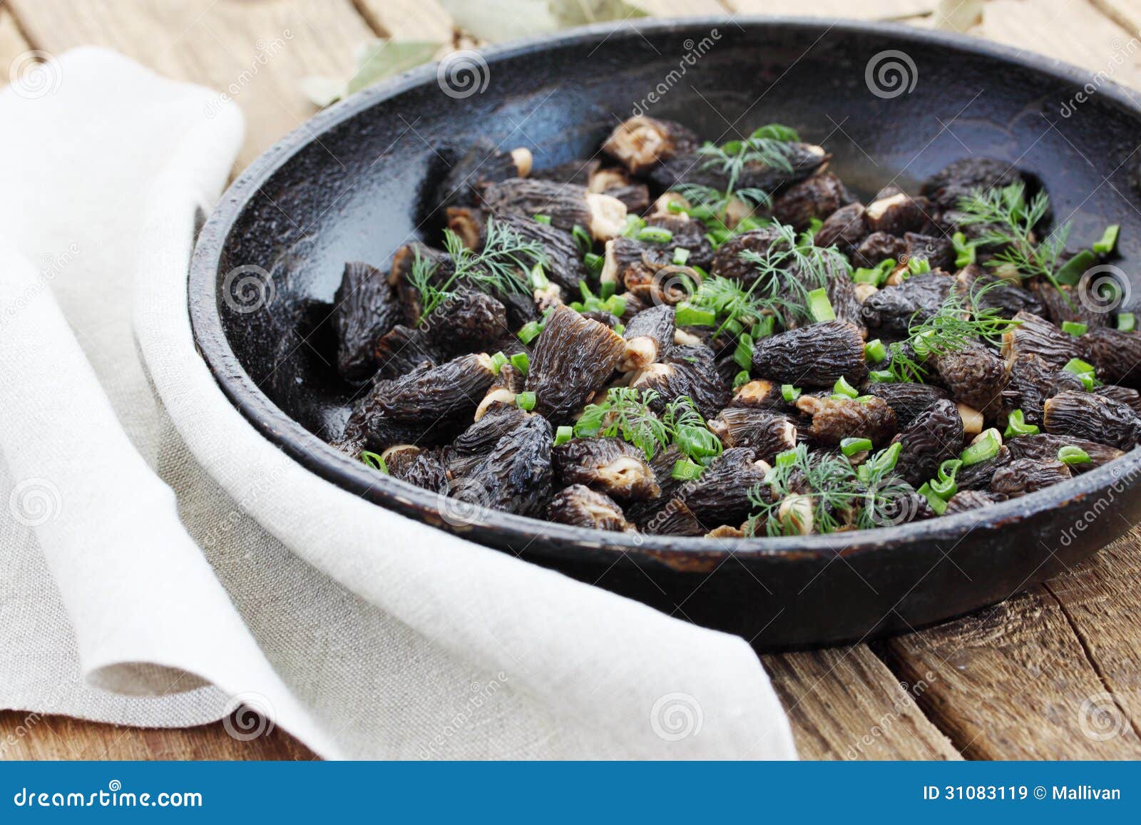 Morels Mushrooms Fried in a Pan Stock Image - Image of kitchen, rustic ...