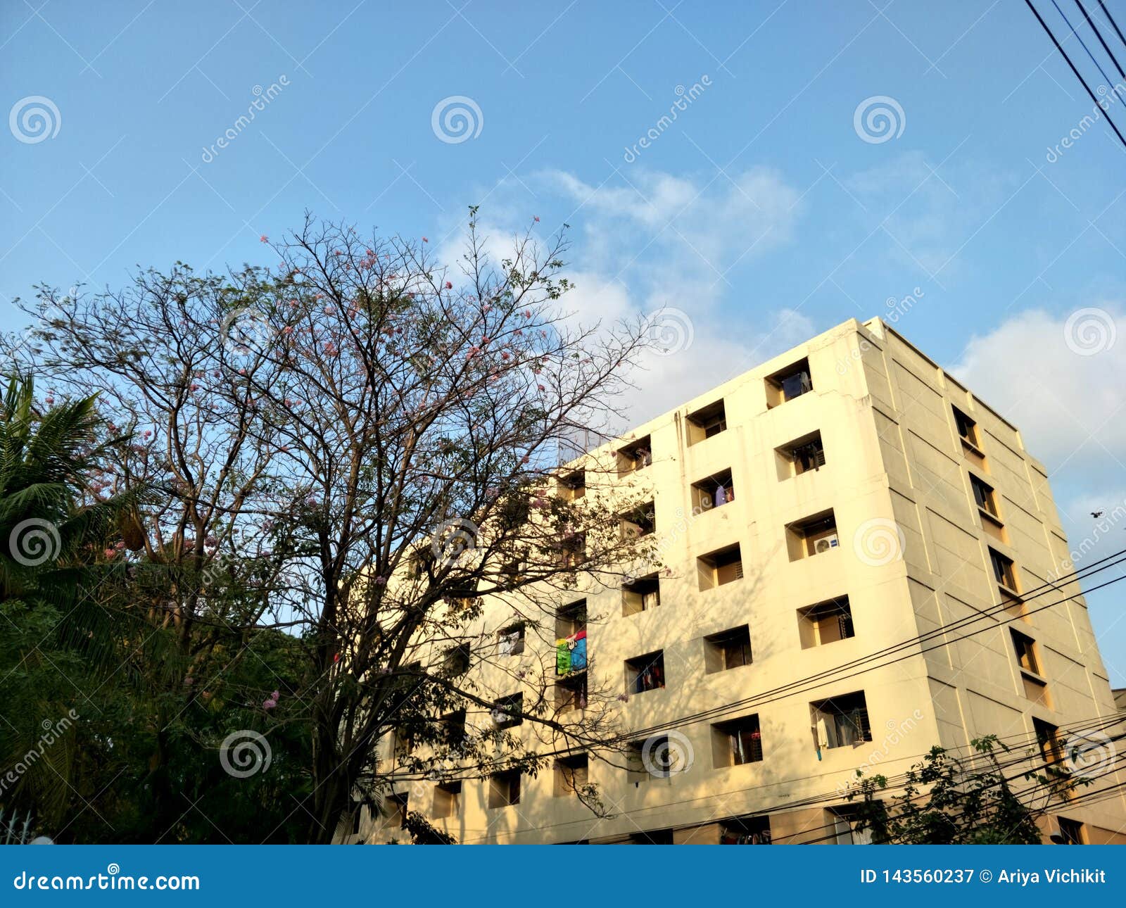 Morning apartment building stock image. Image of crane - 143560237