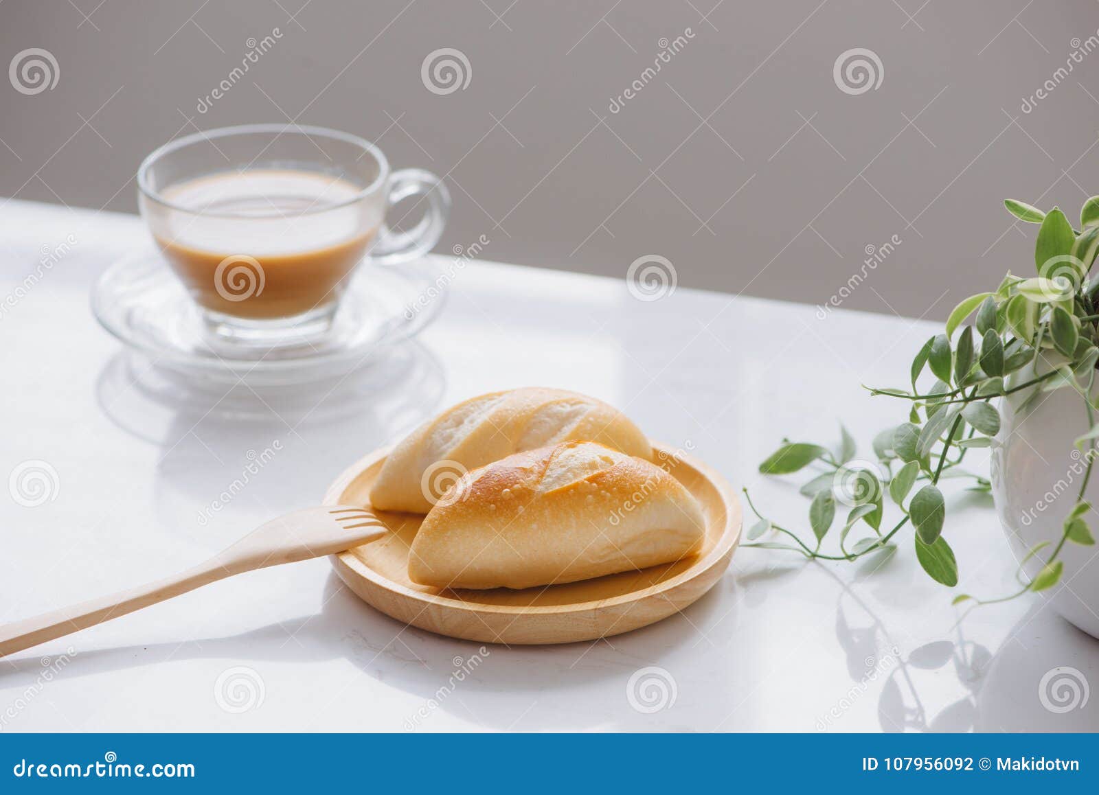 Morning Breakfast with Bread and Coffee. Stock Photo - Image of ...