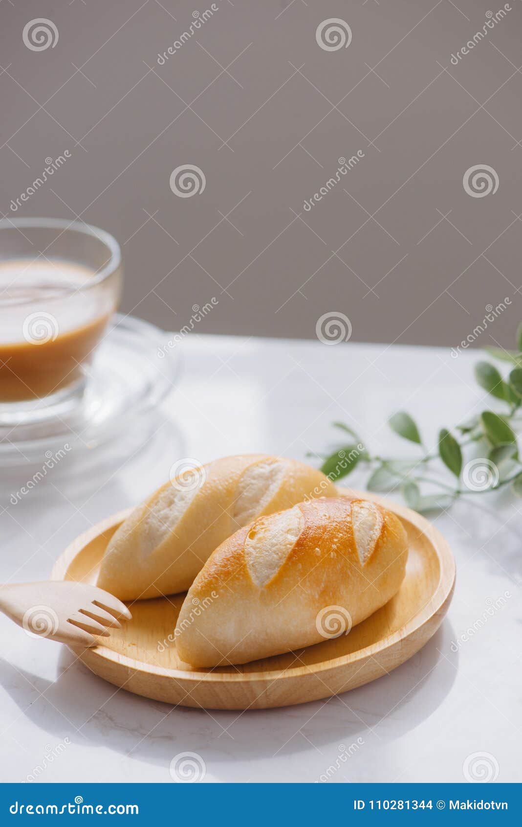 Morning Breakfast with Bread and Coffee. Stock Photo - Image of ...