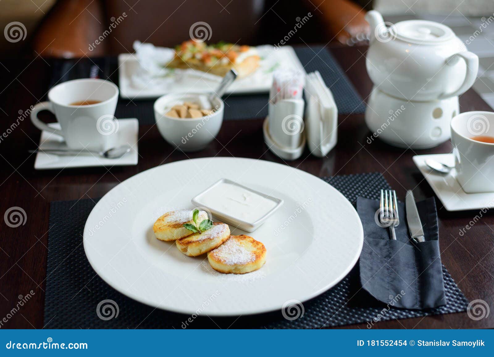 Morning Breakfast or Brunch in the Restaurant. Table with Drinks and ...