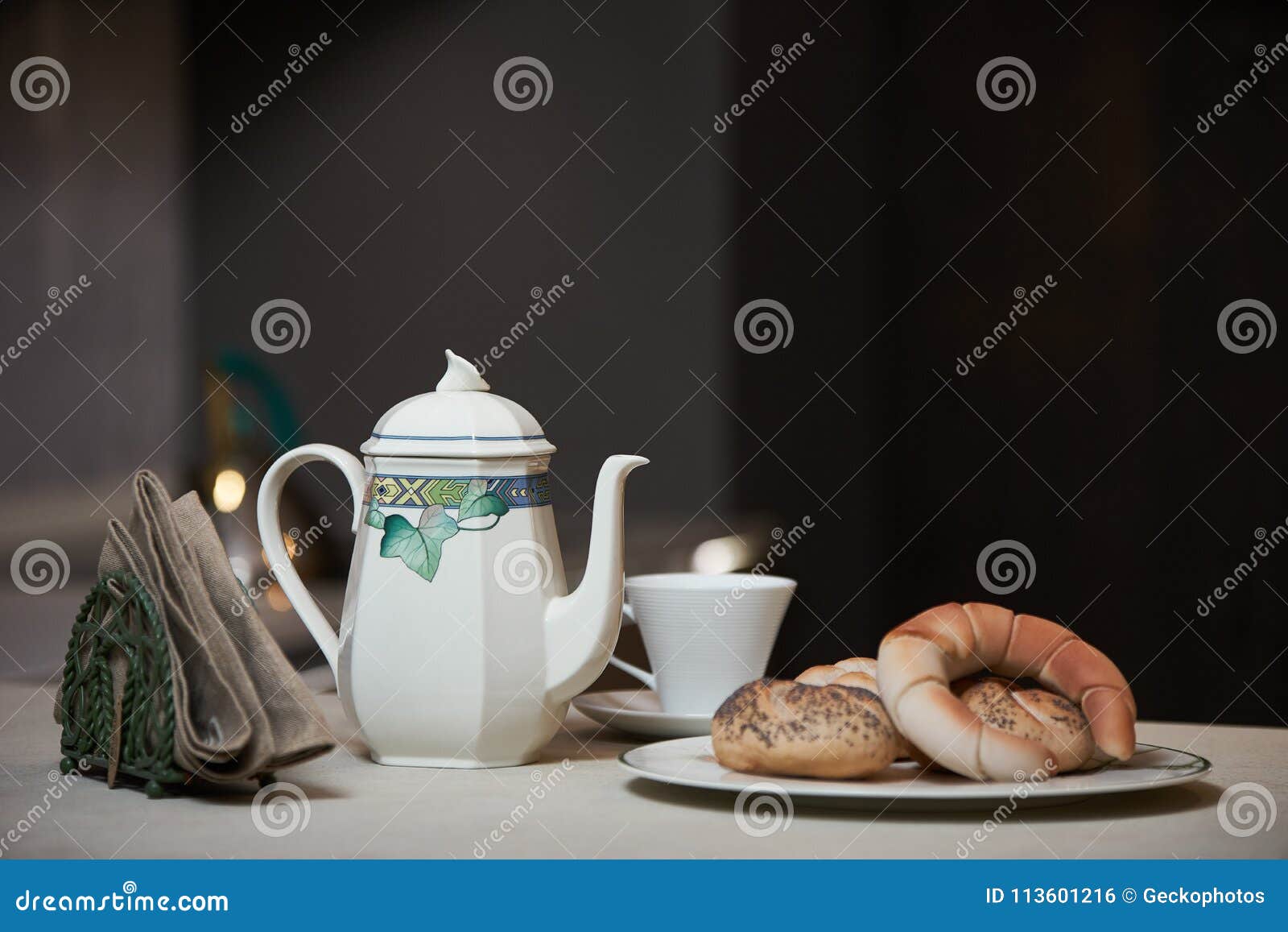 Morning Breakfast on a Ceramic Tray in the Modern Kitchen Interi Stock ...