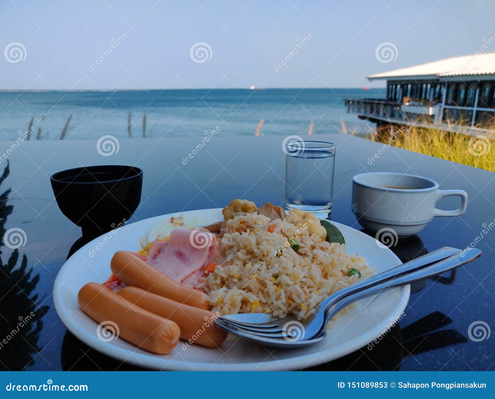 Morning Breakfast Near the Sea Stock Image - Image of restaurant, warm ...