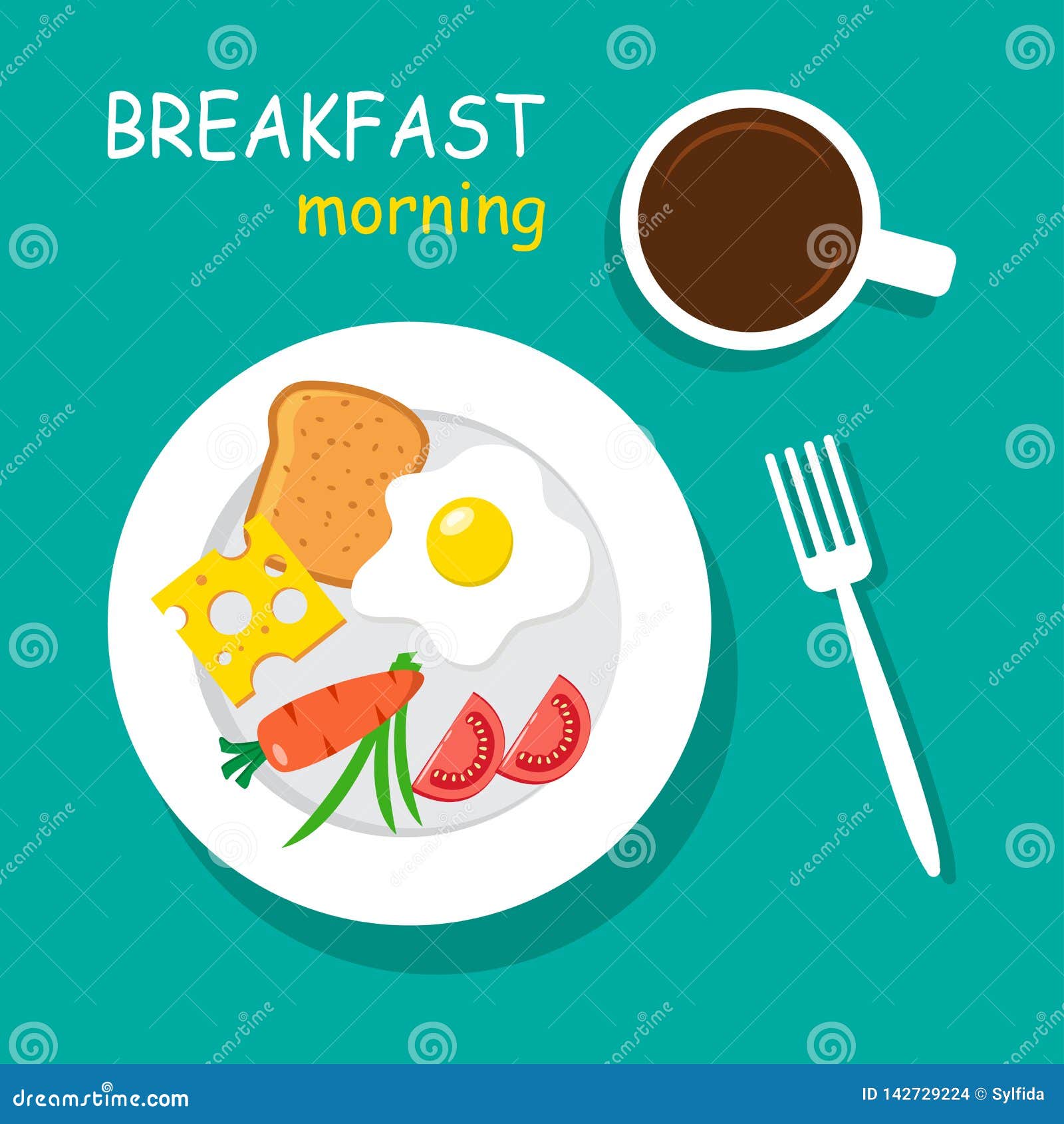 Morning Breakfast Top View. Vector Stock Illustration - Illustration of ...