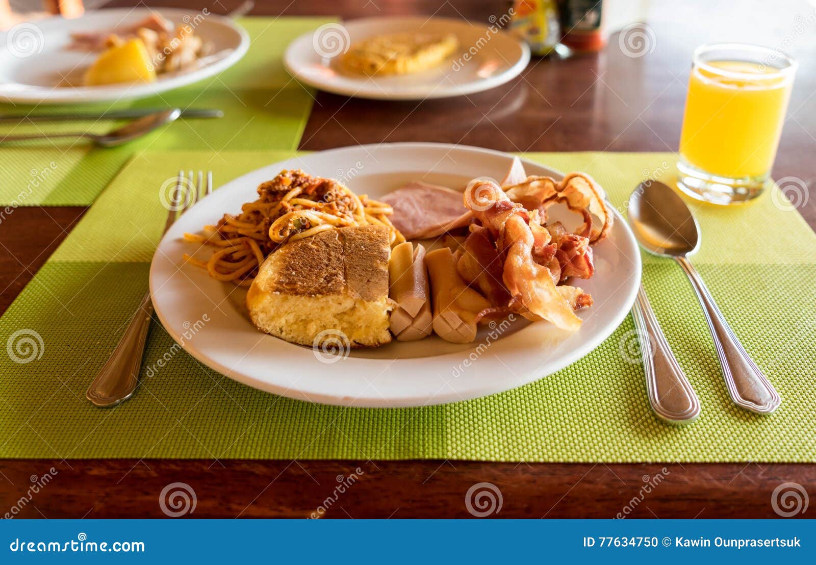 Morning Breakfast on the Wood Table Stock Photo - Image of breakfast ...