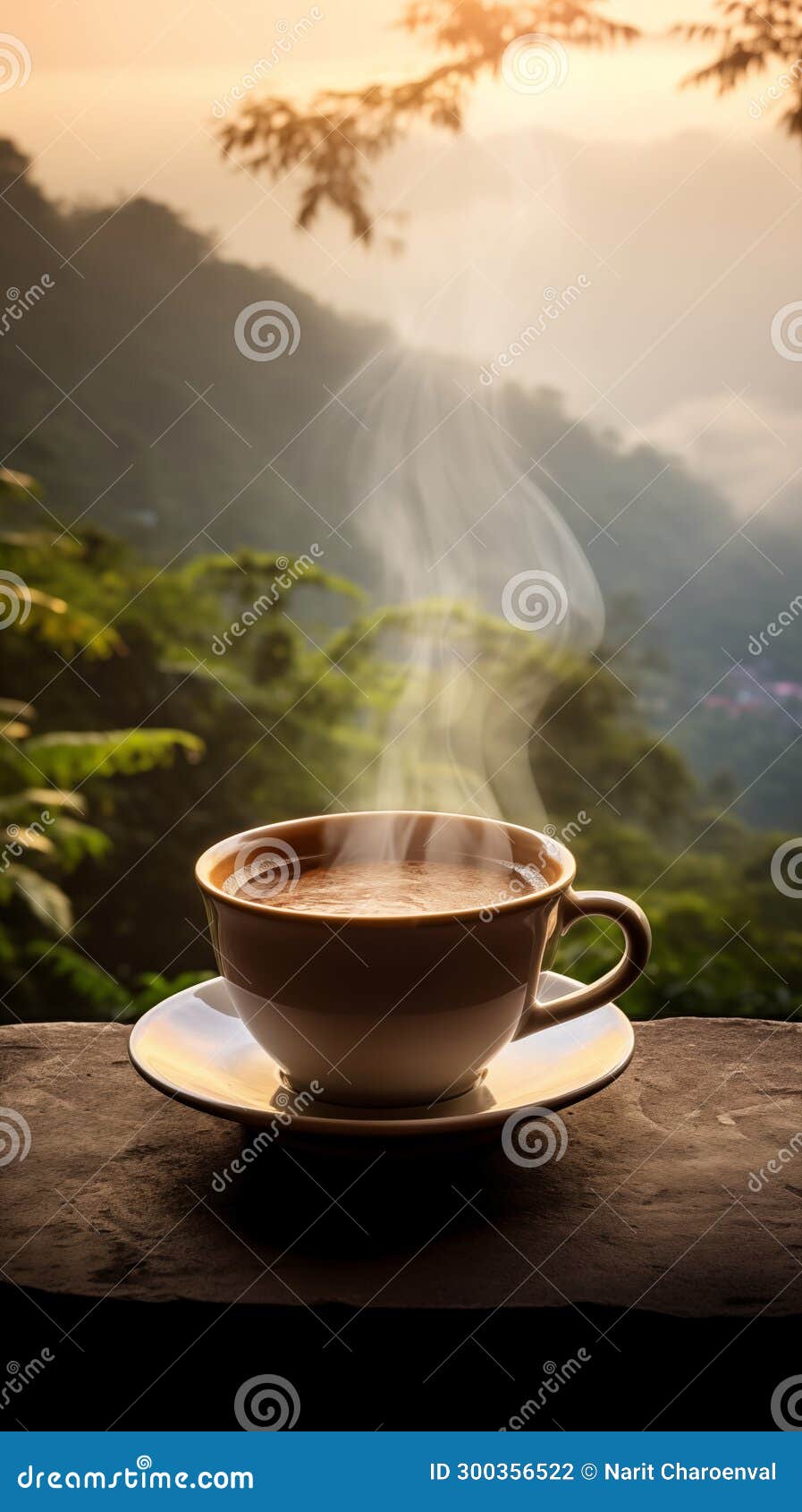 Morning Brew: Steaming Cup of Coffee in Mountain Light Stock Photo ...