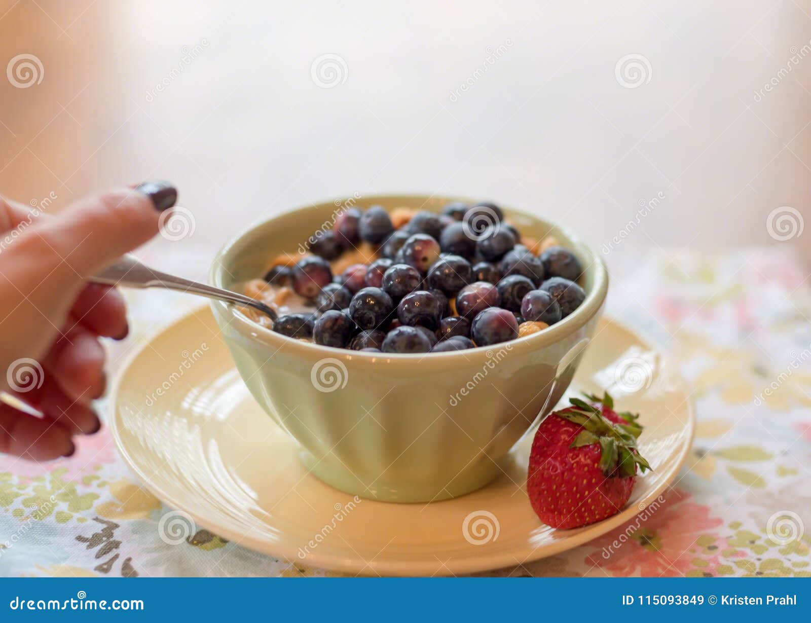 Morning Cereal with Blueberries Stock Image - Image of copy, hand ...