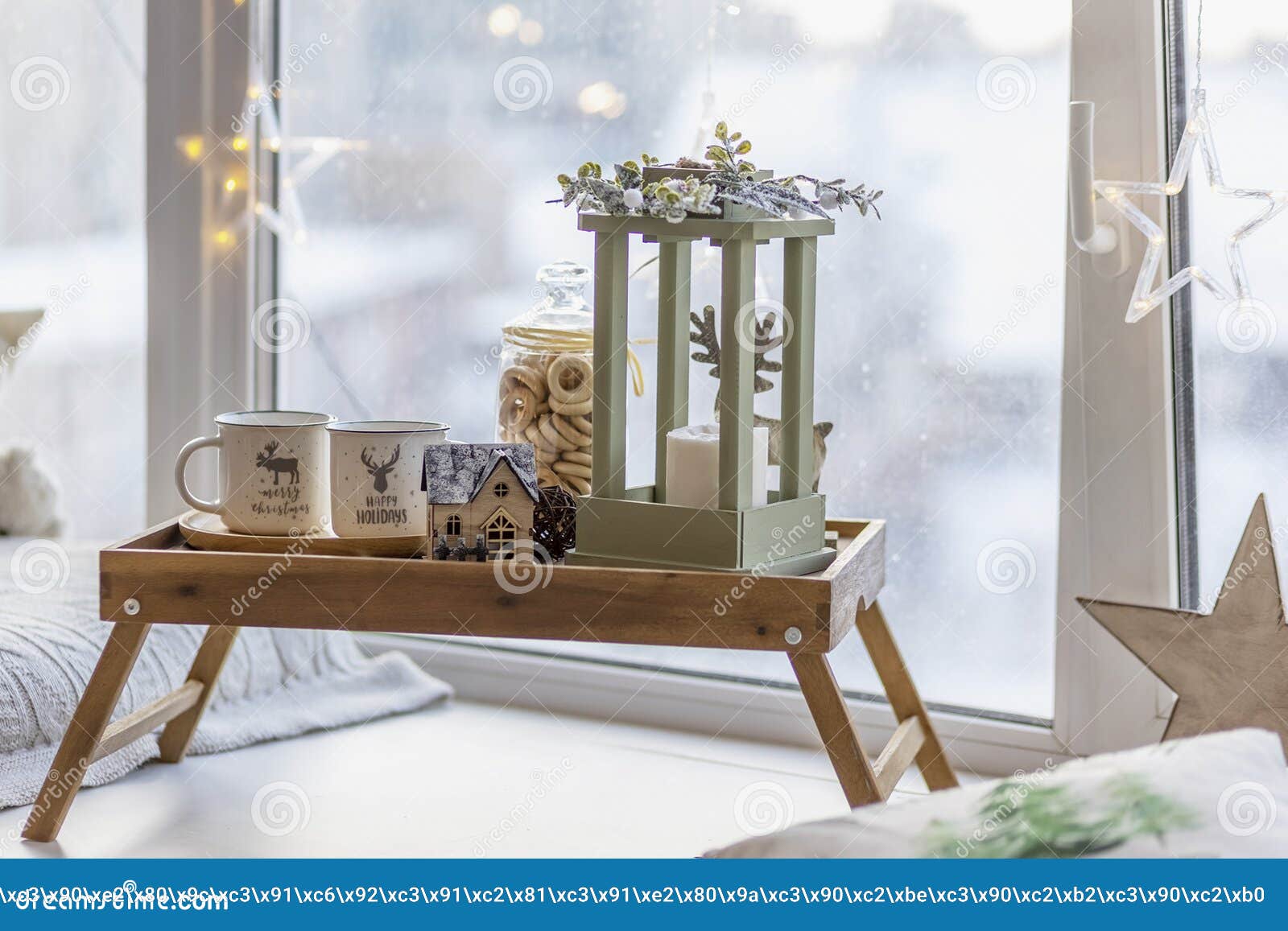 Morning Christmas Coffee with Marshmallows and Christmas Decorations on ...