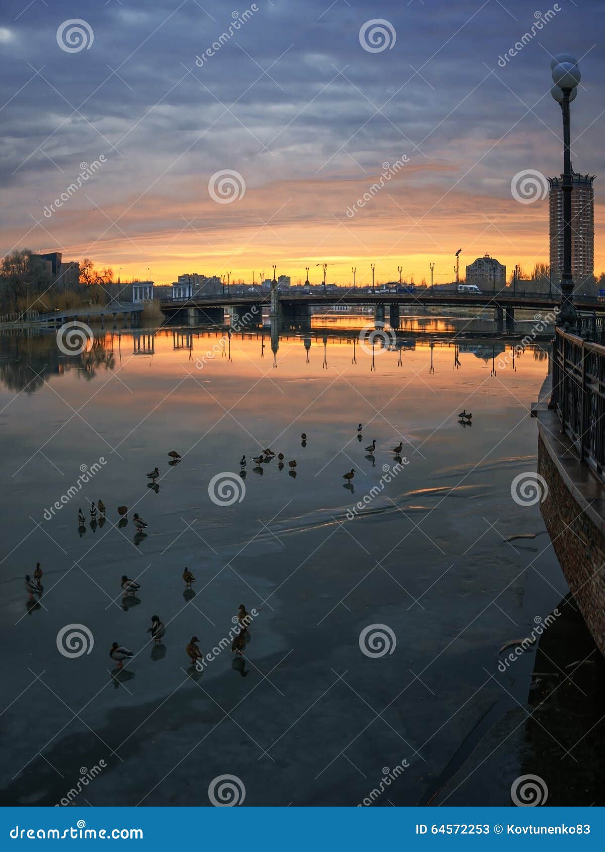 Morning in the City by the River Stock Image - Image of skyline ...
