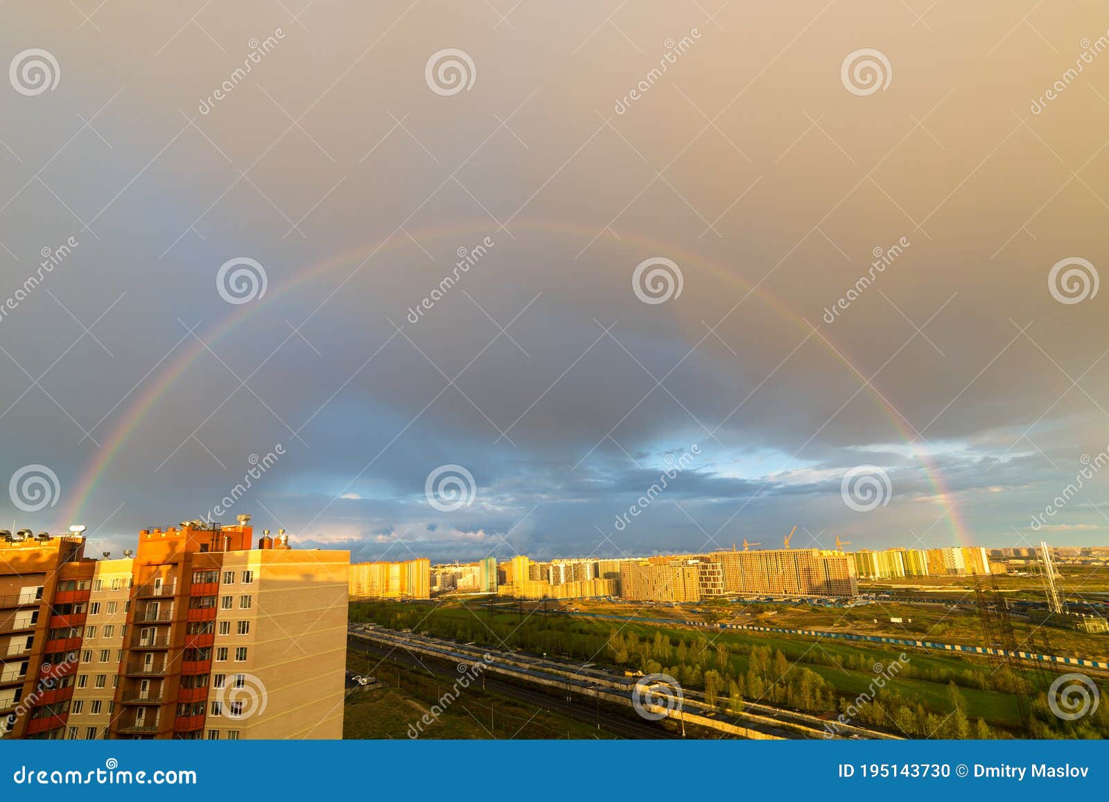 Morning Cityscape with Rainbow Stock Photo - Image of beautiful ...