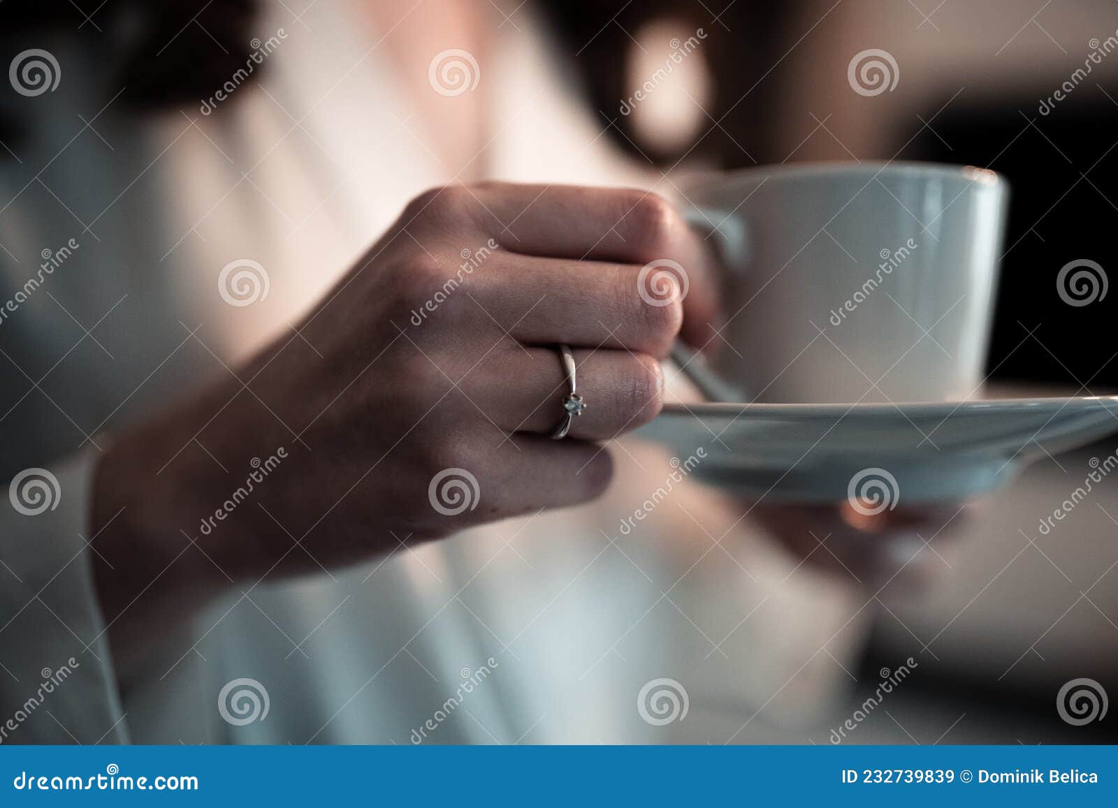 Morning Coffee in Hands of Woman in Robe Stock Image - Image of elegant ...