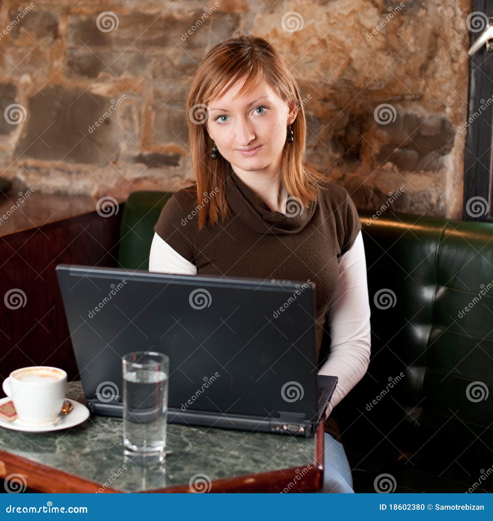 Morning Coffee in Internet Cafe Stock Photo - Image of cute, laptop ...